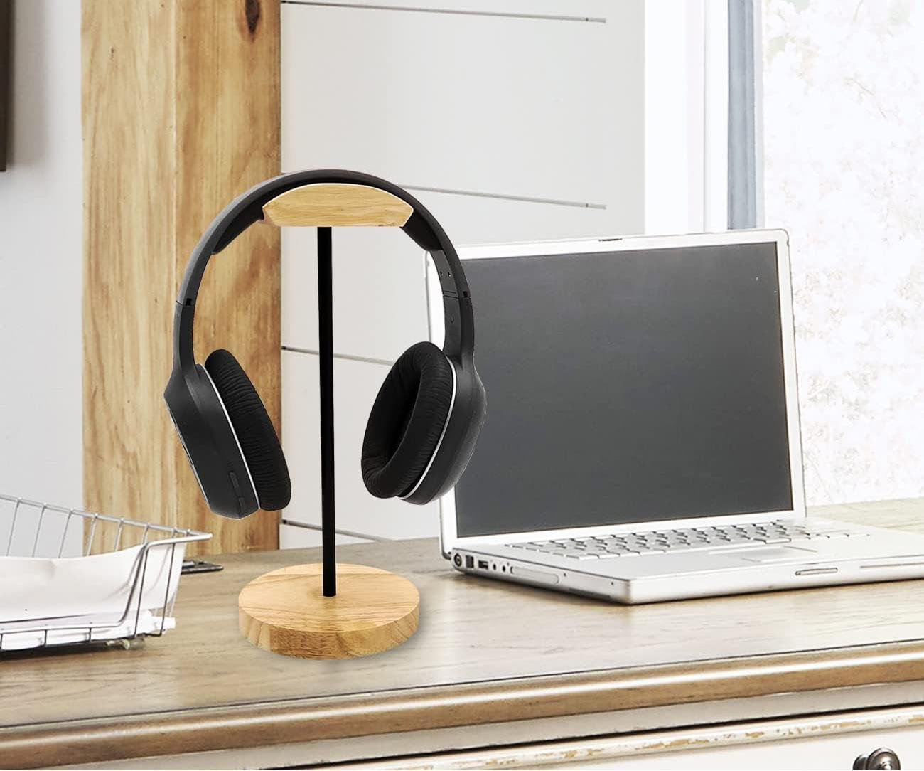 17 Stories Headphone Holder Stand For Desk, Wood And Metal Headset ...