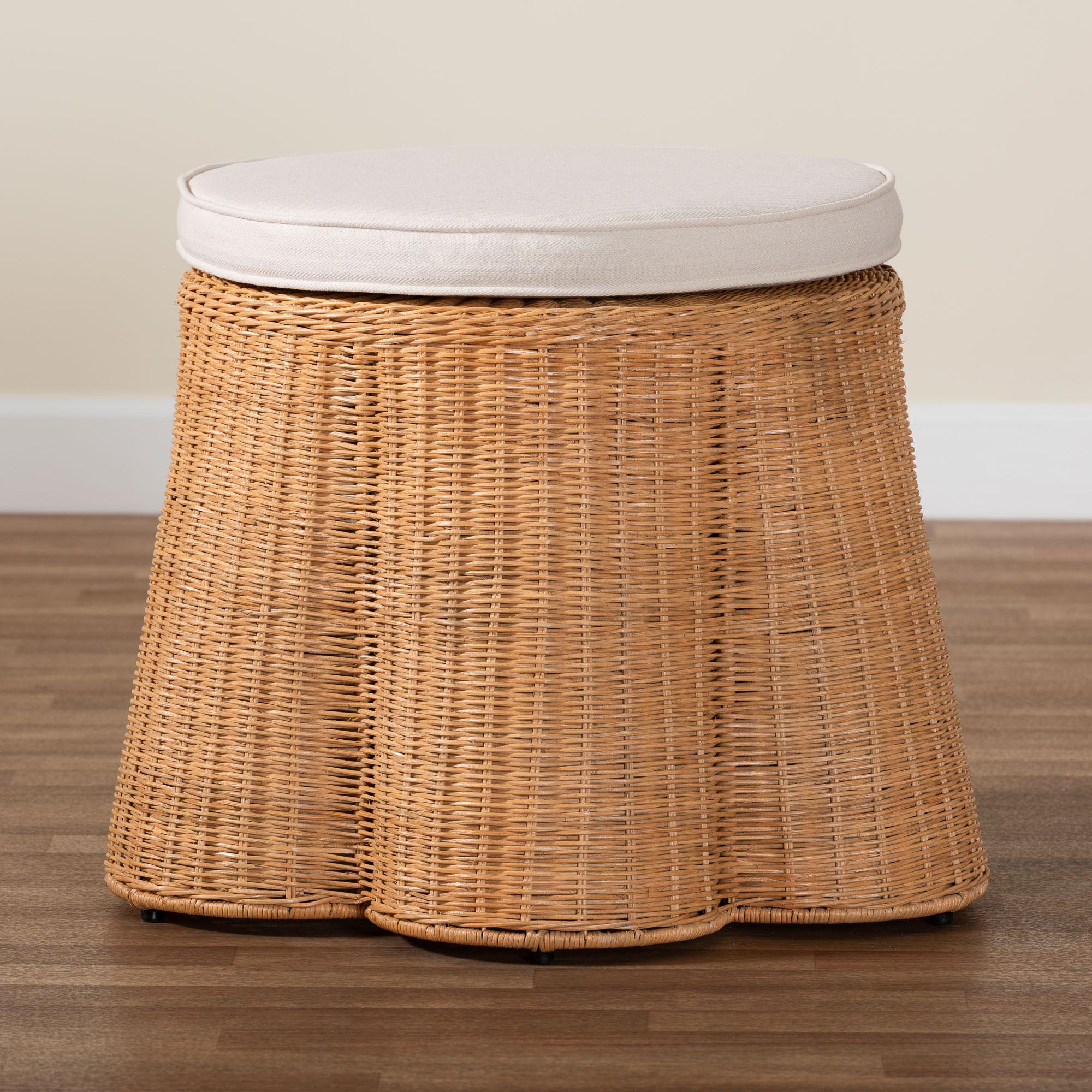 Bay Isle Home Bali Pari Palm Scallop Natural Rattan Ottoman With Bay Isle Home Bali Pari Palm Scallop Natural Rattan Ottoman With