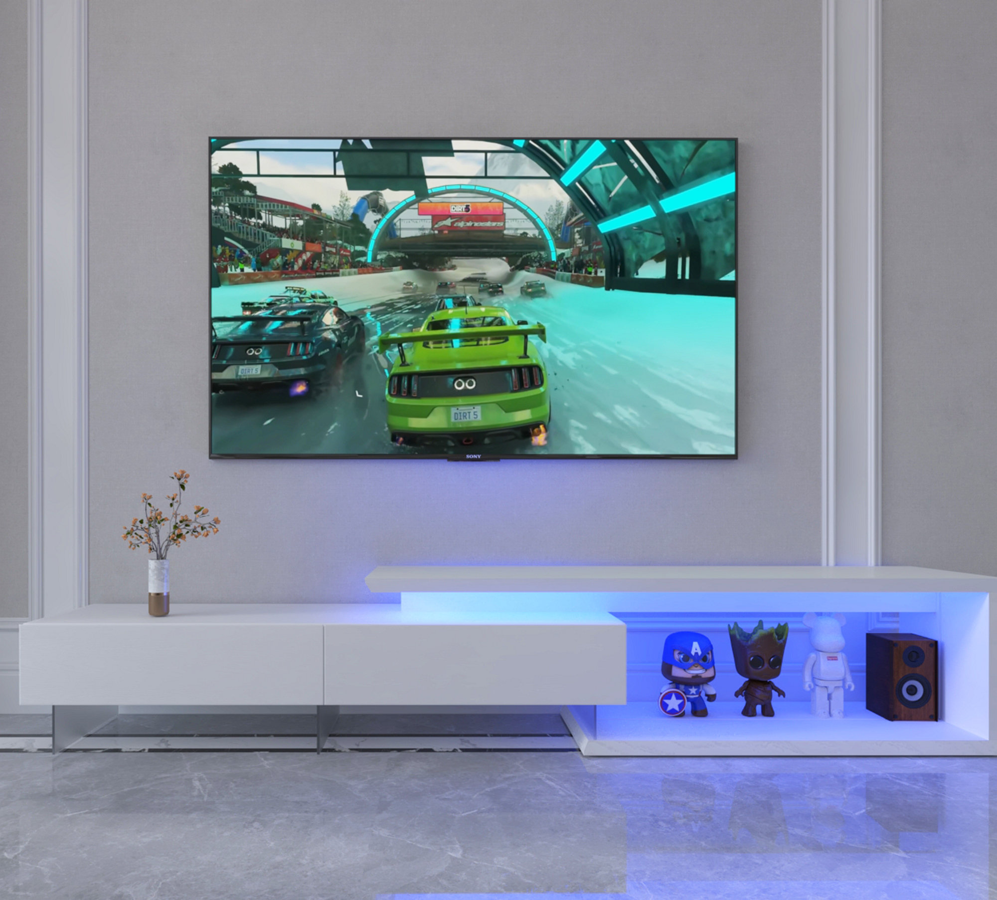 Ivy Bronx TV Console With Storage Cabinets, Extendable LED TV Stand ...