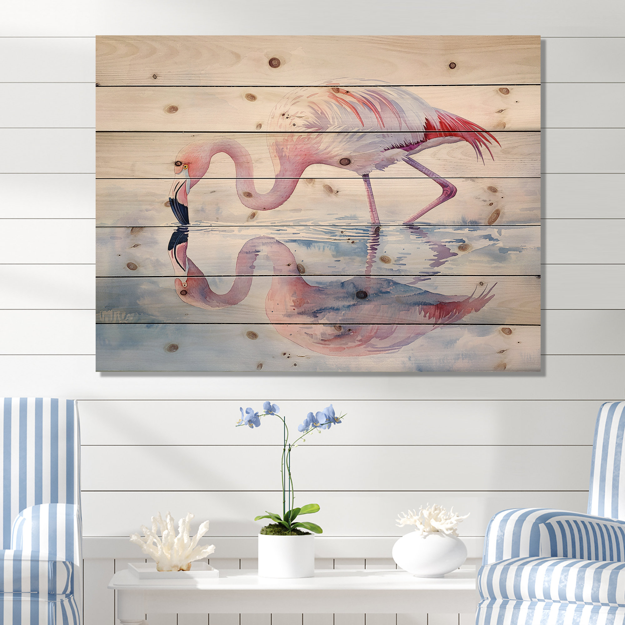 Highland Dunes Flamingo Reflections - Flamingo Animal Wood Wall Art ...