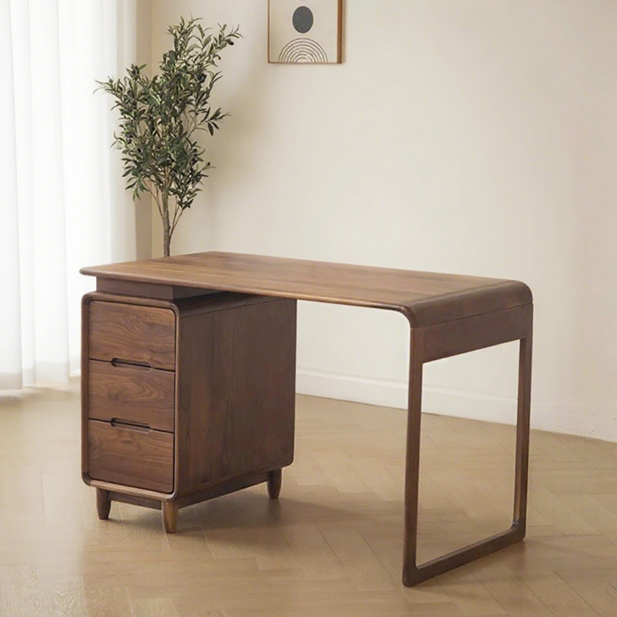 EliteFurnishings Mid - Century Black Walnut Desk with Drawers | Wayfair