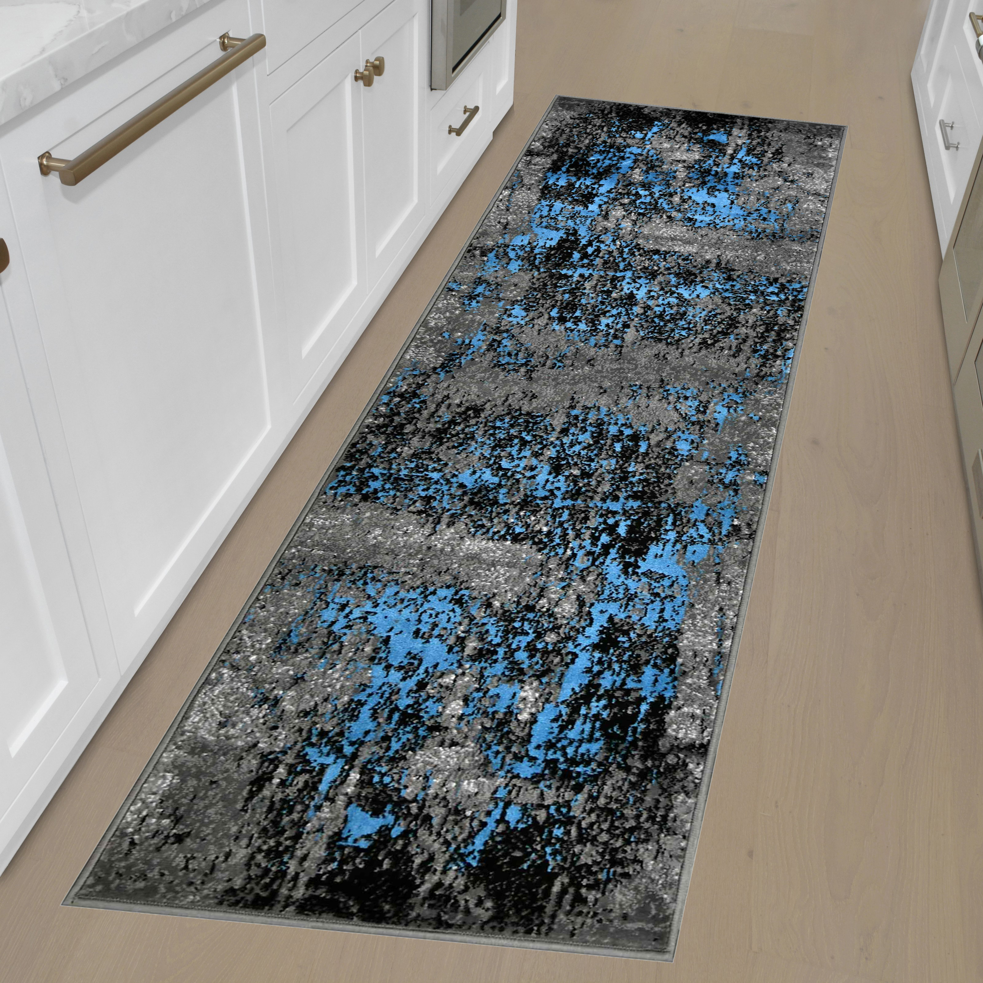17 Stories HR Blue Grey Black Modern Contemporary Abstract Area Rug ...