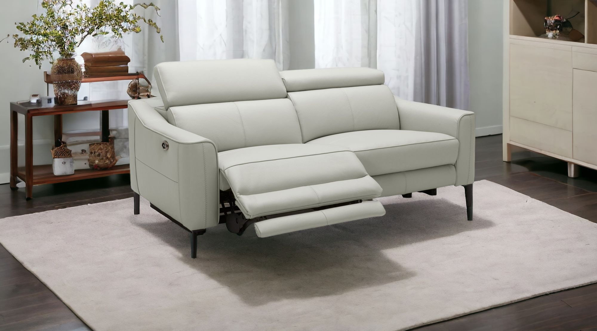 Orren Ellis Bexlee 60" Gray and Black Top Grain Leather Power Reclining ...