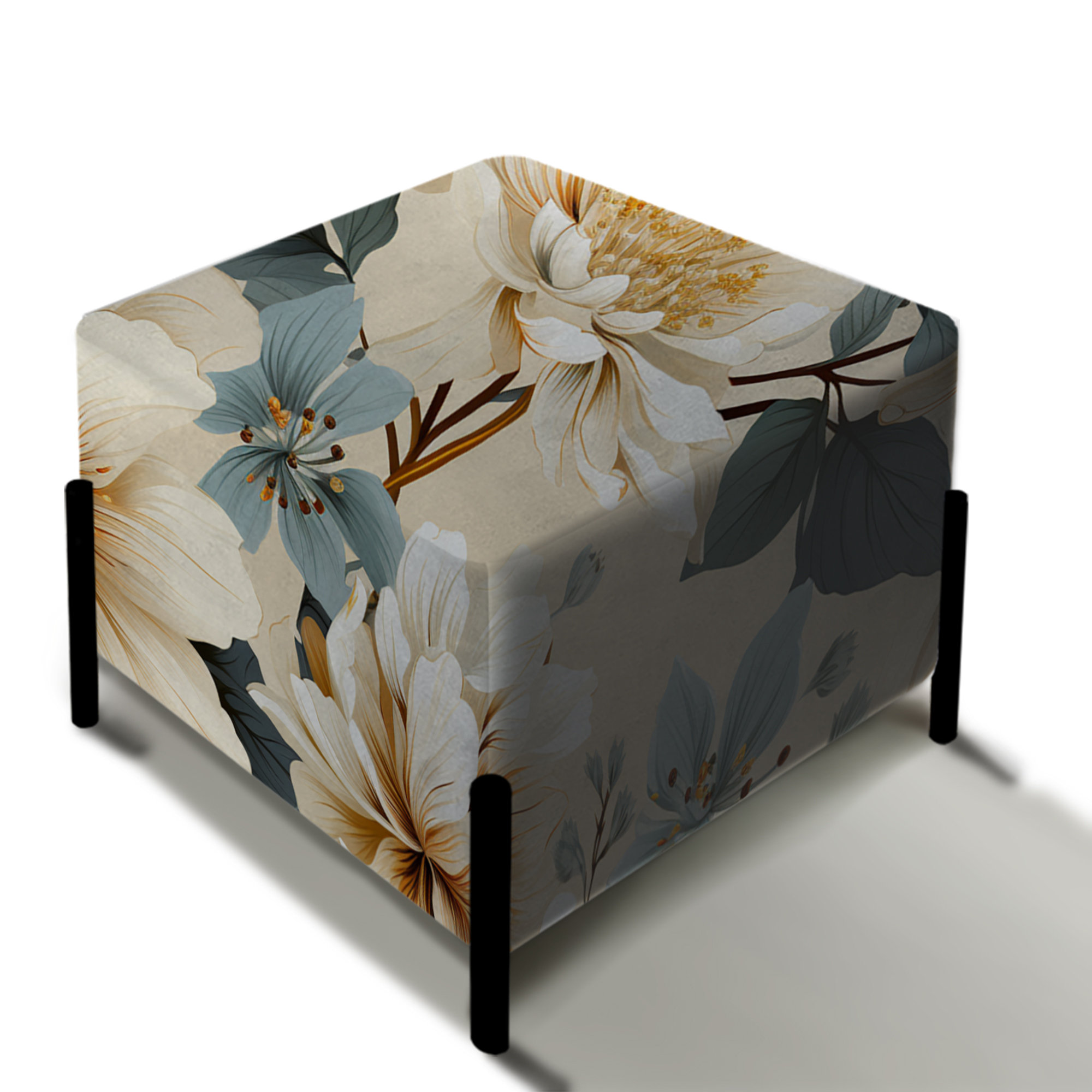 Design Art Coastal Tranquil Blooms Collage - Floral Square Ottoman ...