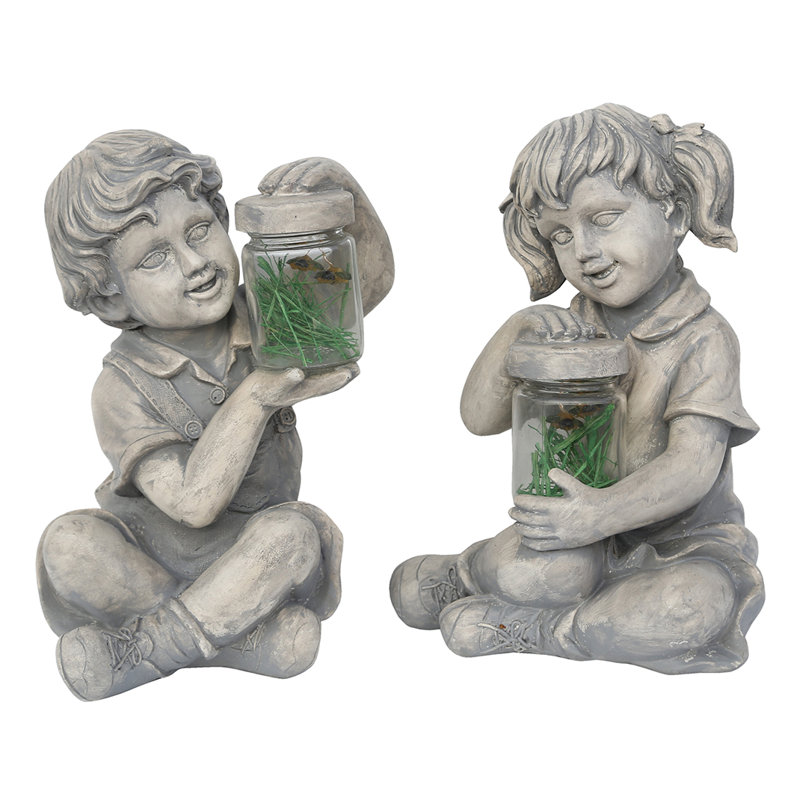 Northlight Seasonal 2 Piece Distressed Gray Boy and Girl with Fireflies ...