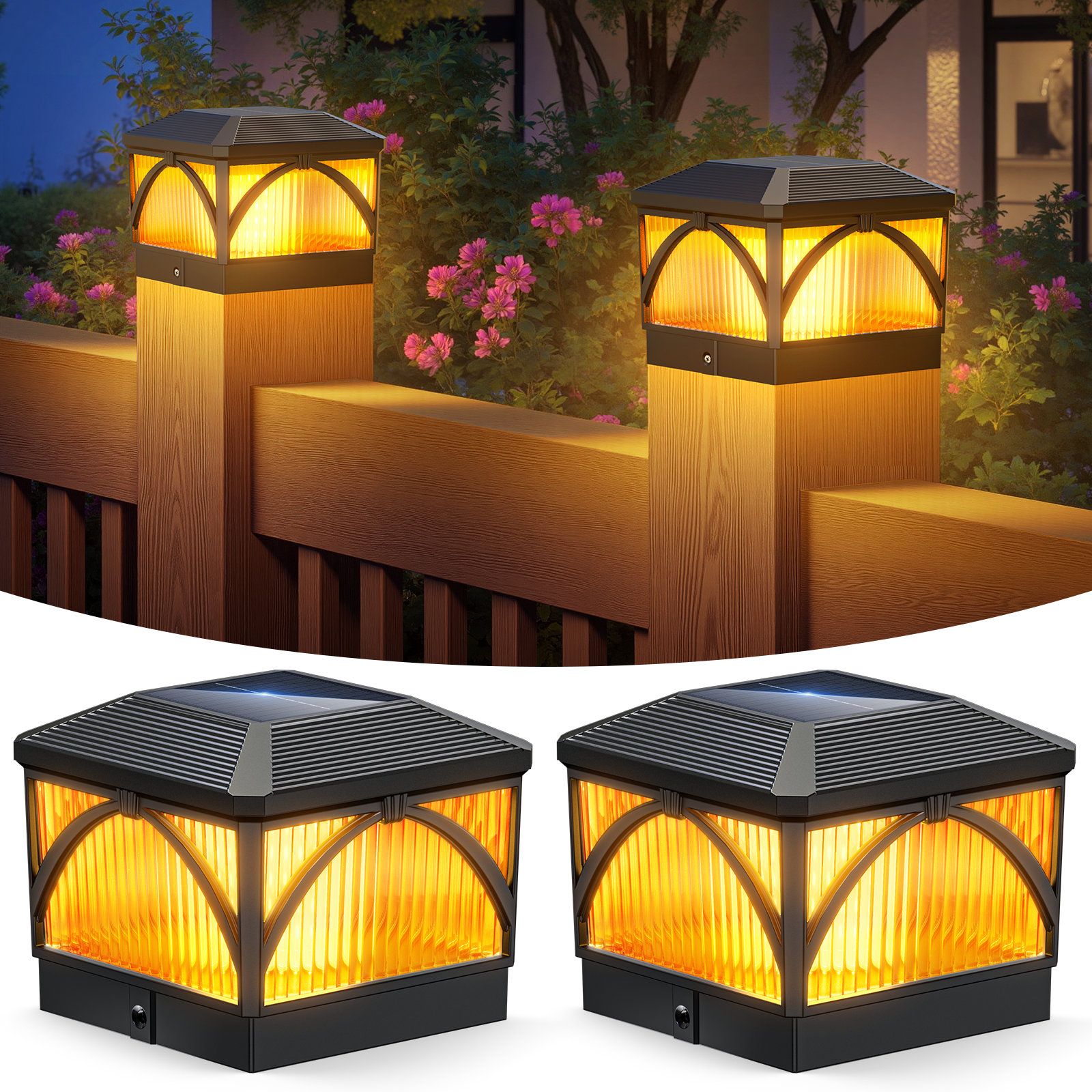 WdtPro Solar Post Cap Lights Outdoor - Flickering & Warm Light Mode 4x4 ...