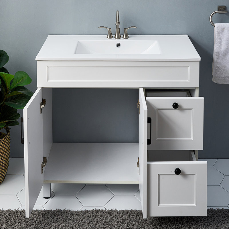 Winston Porter Revy 36" Modern White Free-standing single bathroom ...