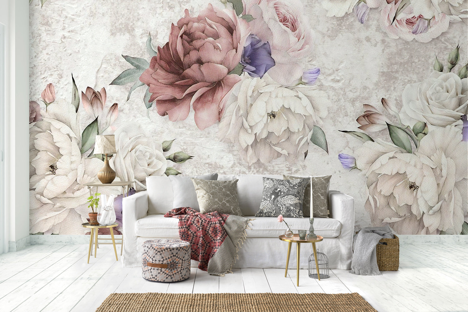 GK Wall Design Soft Poppy Floral 6.25' L x 112" W Paintable Wall Mural ...