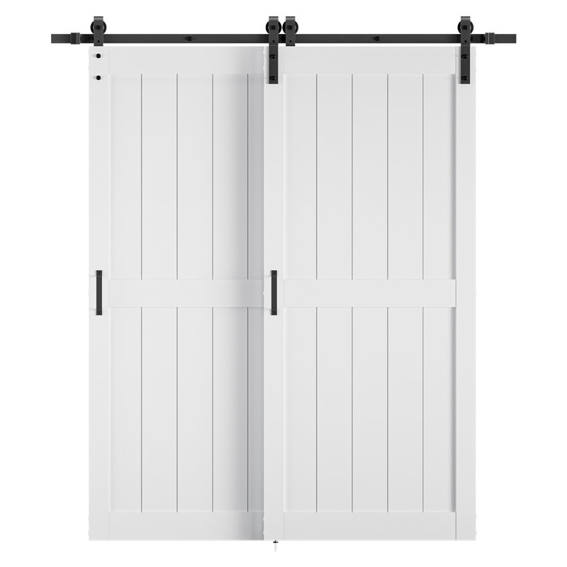 SMARTSTANDARD Manufactured Wood Paneled Bypass Barn Door Double Doors ...