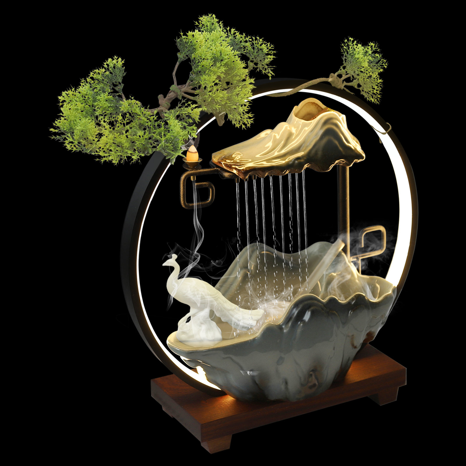 Wrought Studio™ Indoor Waterfall With LED Light Mist Desk Fountain ...