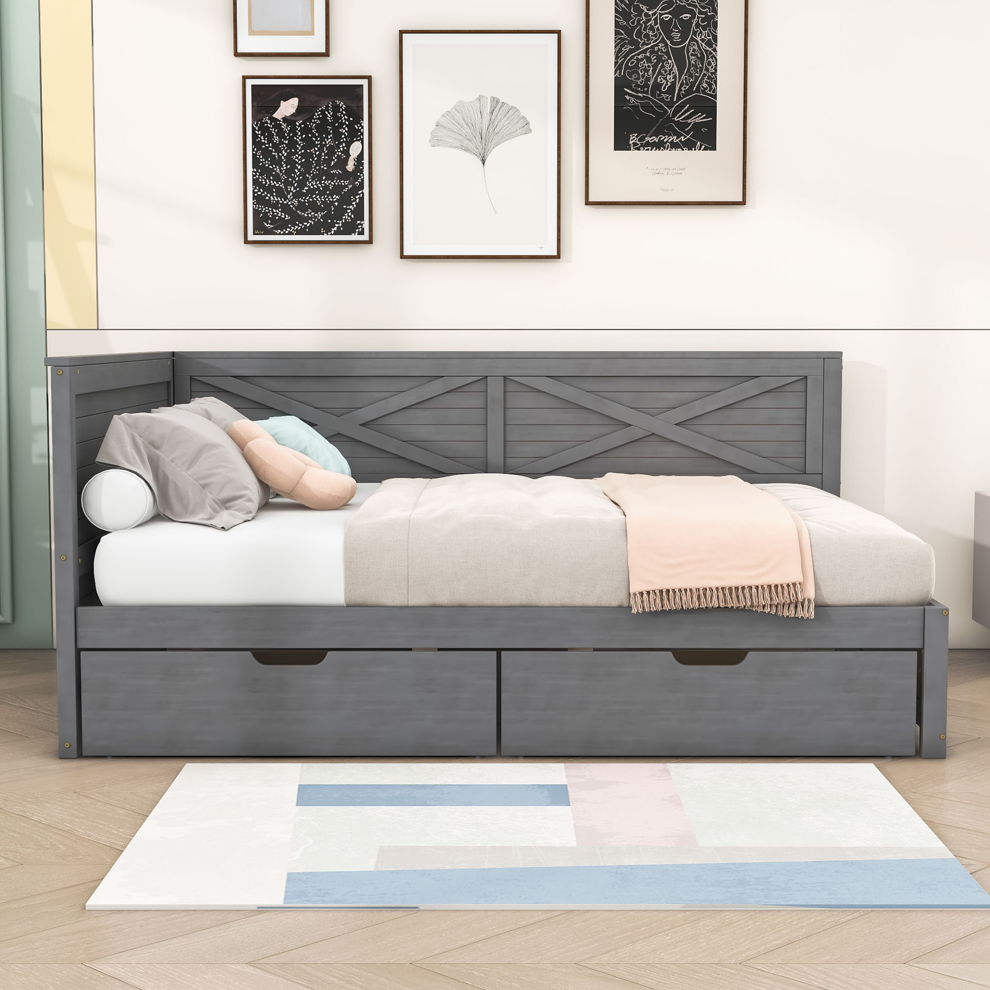Gracie Oaks Rustic Twin Size Wood Daybed with 2 Drawers | Wayfair