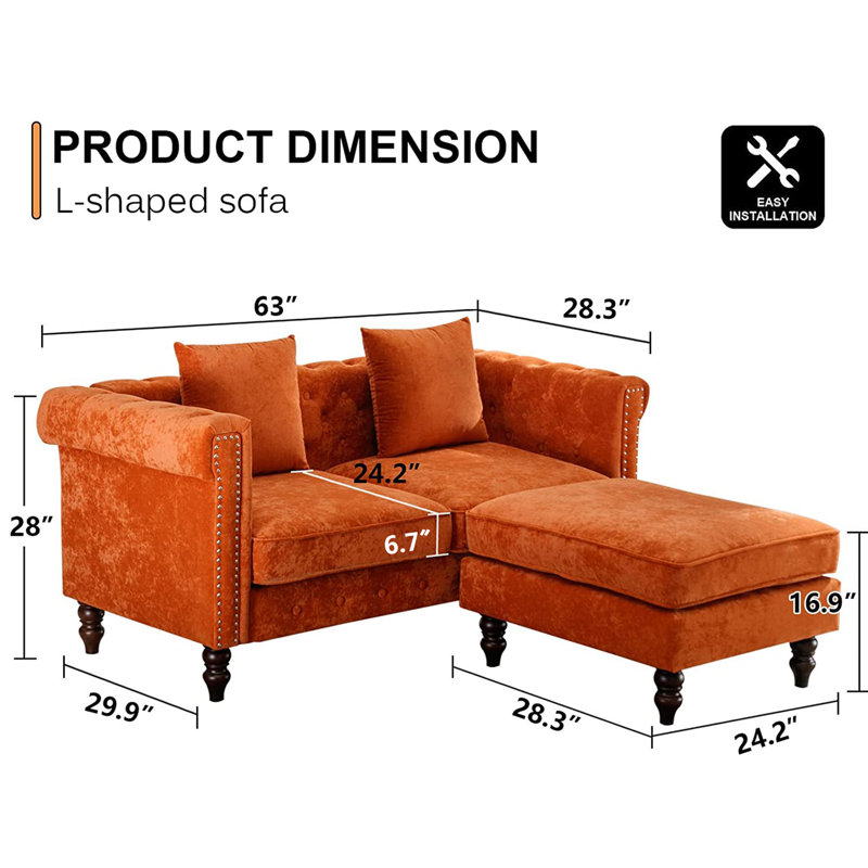 Mercer41 Loudella 63'' Upholstered Convertible Sectional Sofa Retro ...