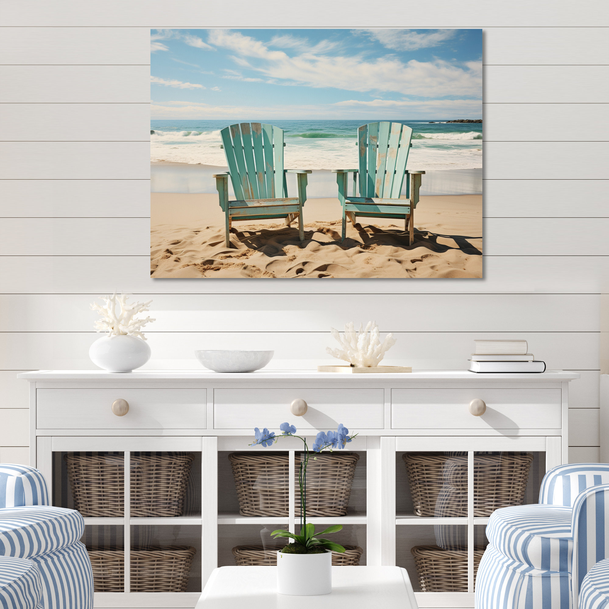 Dovecove Teal Beach Chairs I - Nautical & Beach Metal Art Print | Wayfair