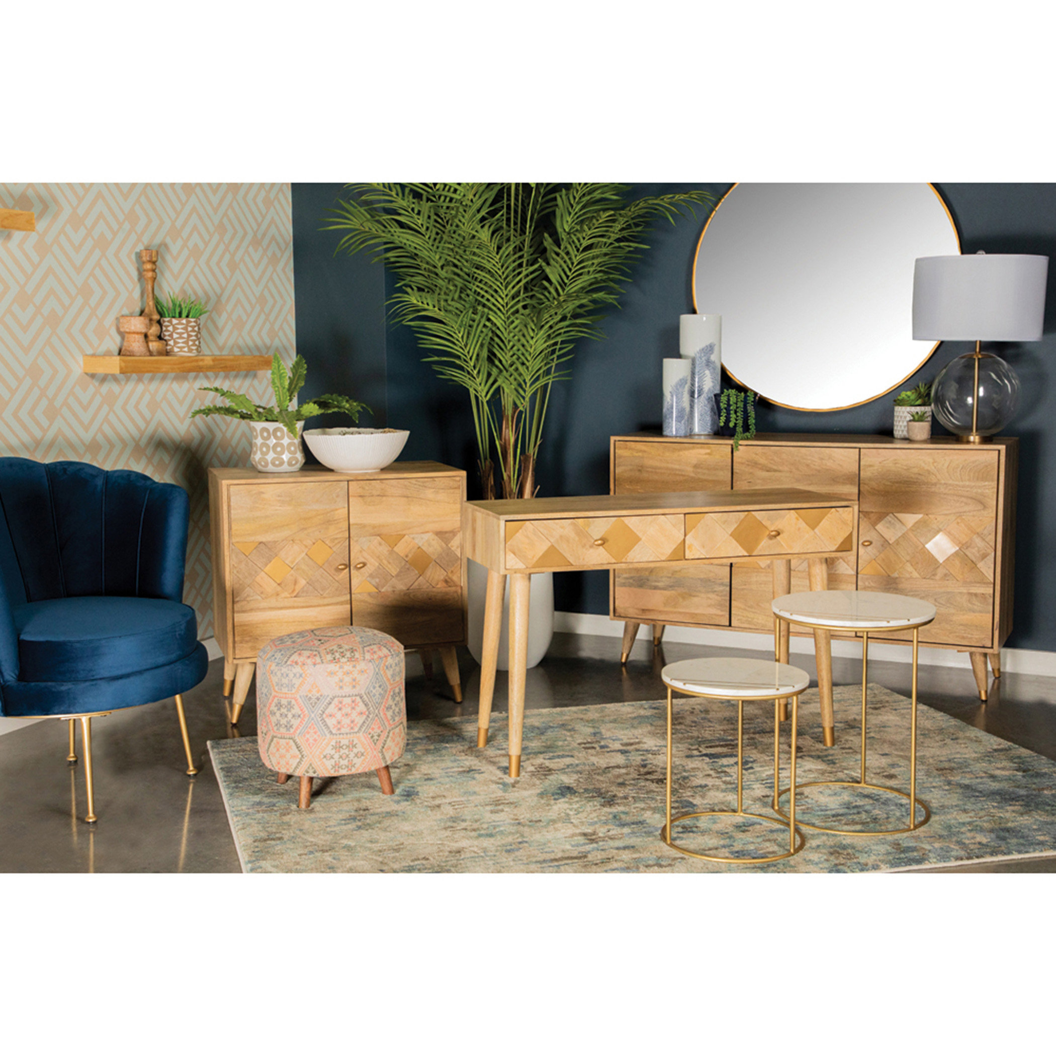 Dakota Fields Austin Natural Checkered Pattern 3-Door Accent Cabinet ...