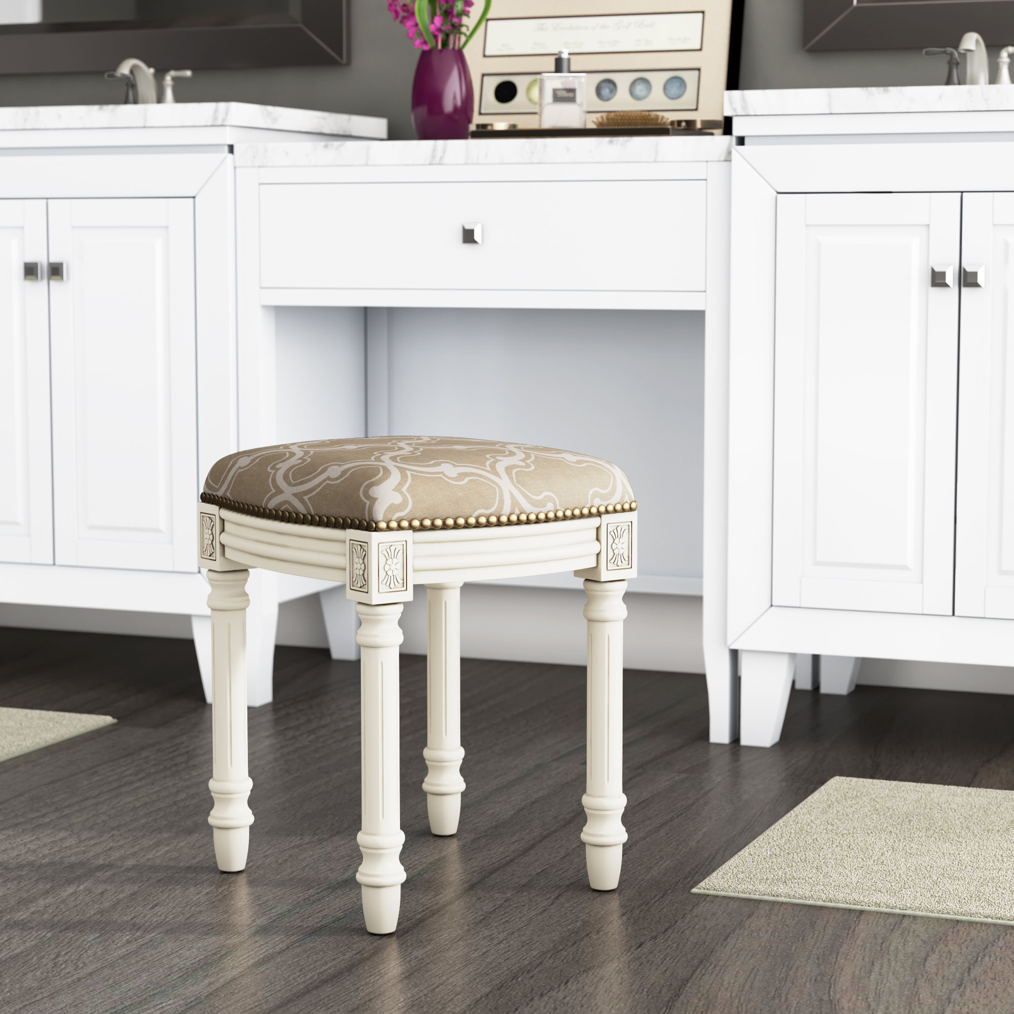 Charlton Home® Polizzi Solid Wood Vanity Stool & Reviews | Wayfair