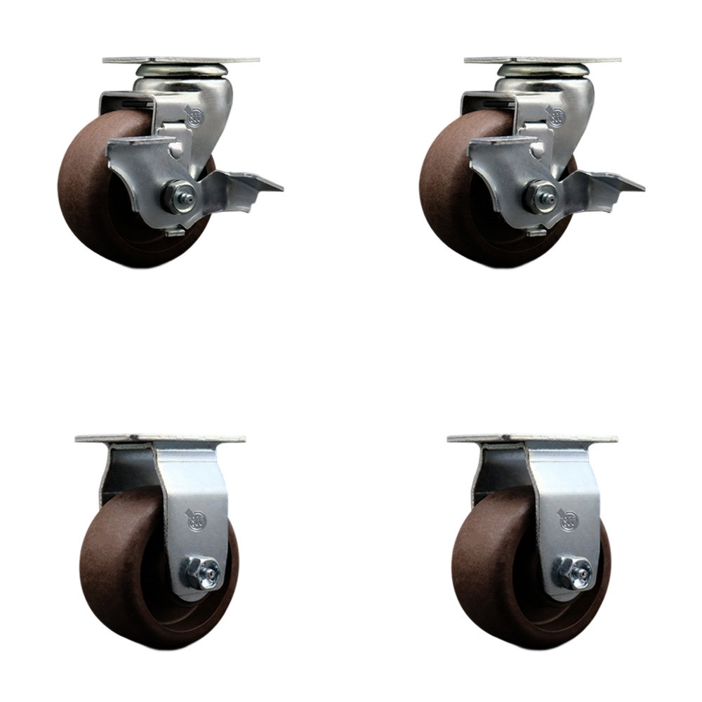 Service Caster 4 Inch High Temp Glass Filled Nylon Caster Set w/Roller ...
