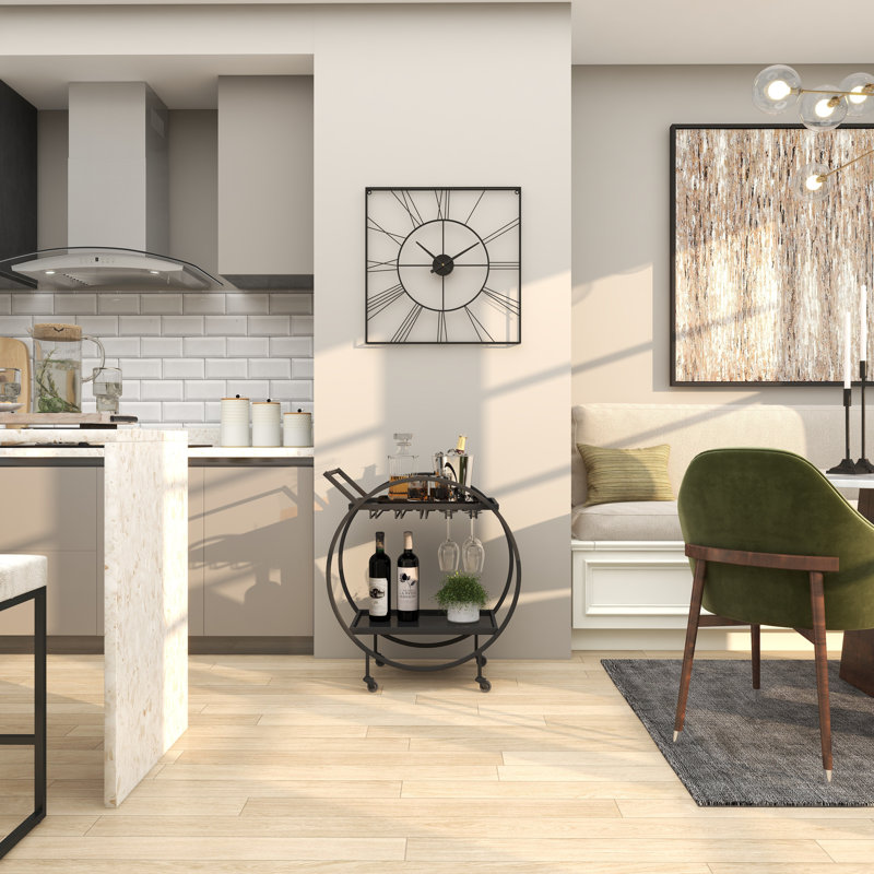 Willa Arlo™ Interiors Metal Rolling 2 Mirrored Shelves Bar Cart with ...