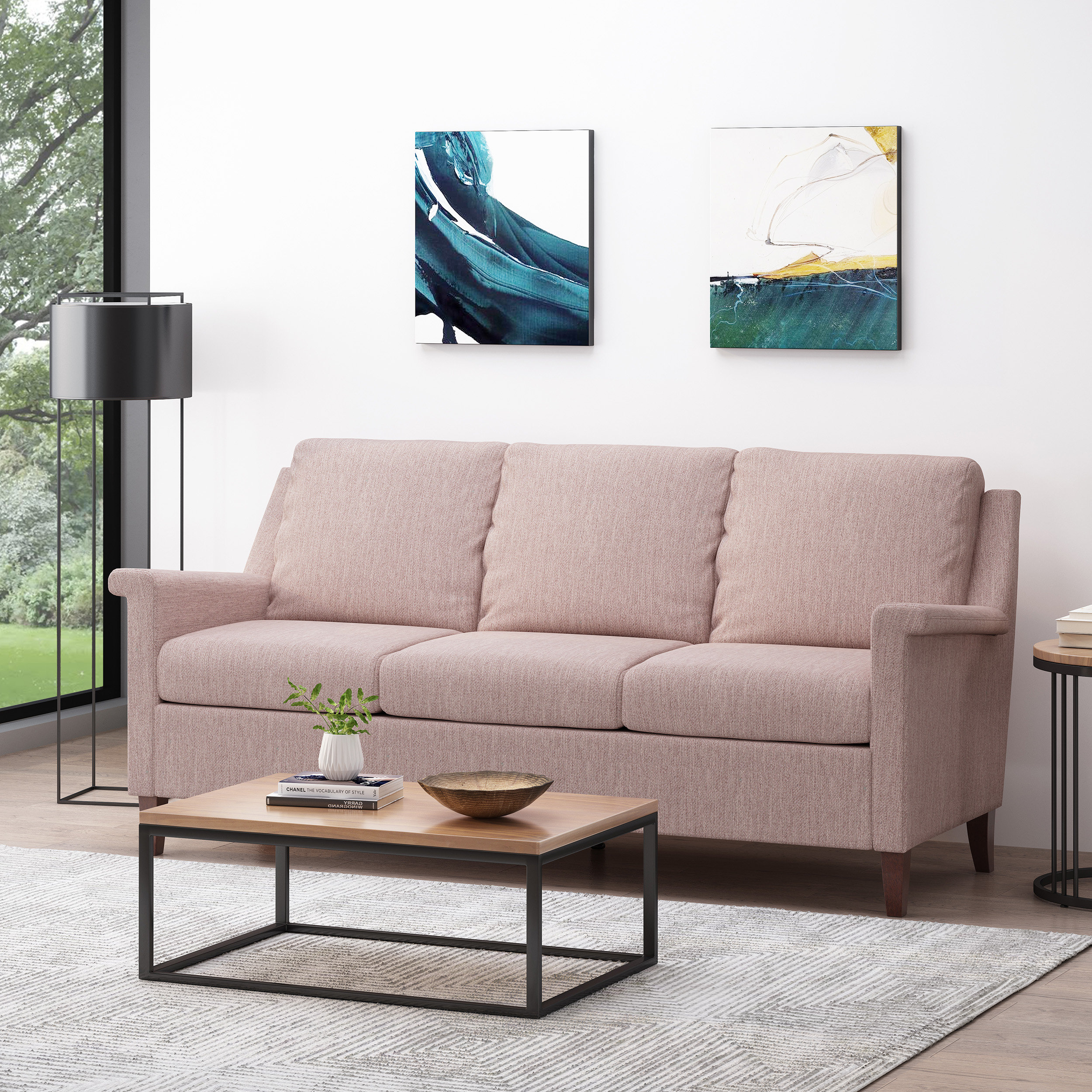 Latitude Run® 3 - Seat Comfy Rolled Arm Sofa with Birch Wooden Legs ...