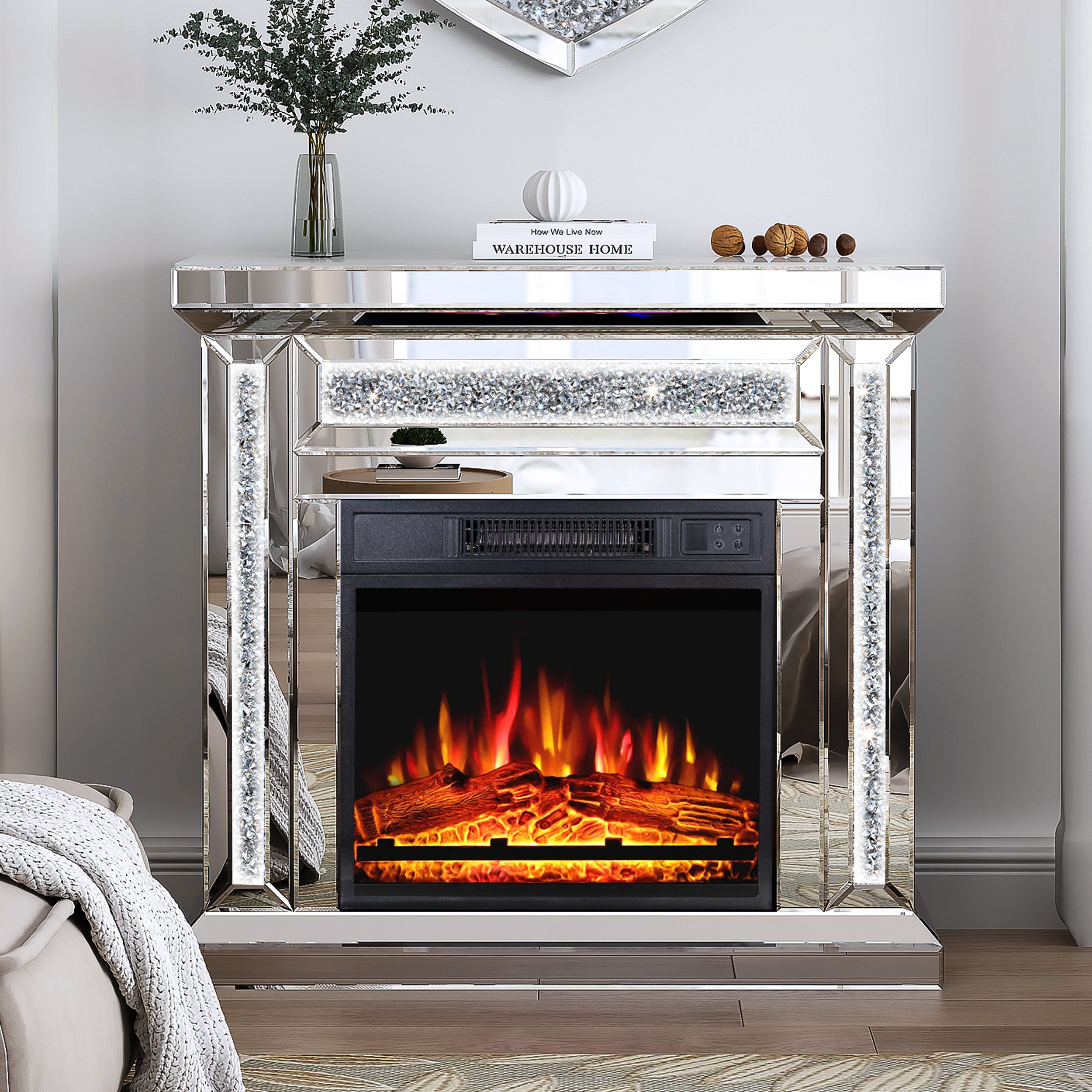 Everly Quinn 31.5'' W Small Electric Fireplace with Led Lights | Wayfair