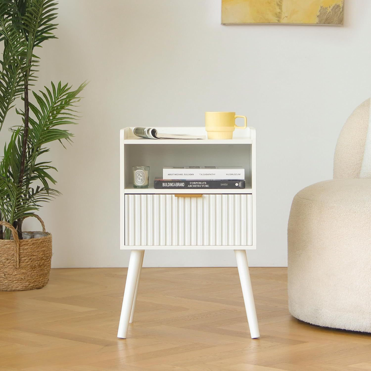 George Oliver Mid-Century Modern Nightstand, Solid Wood Nightstand with ...