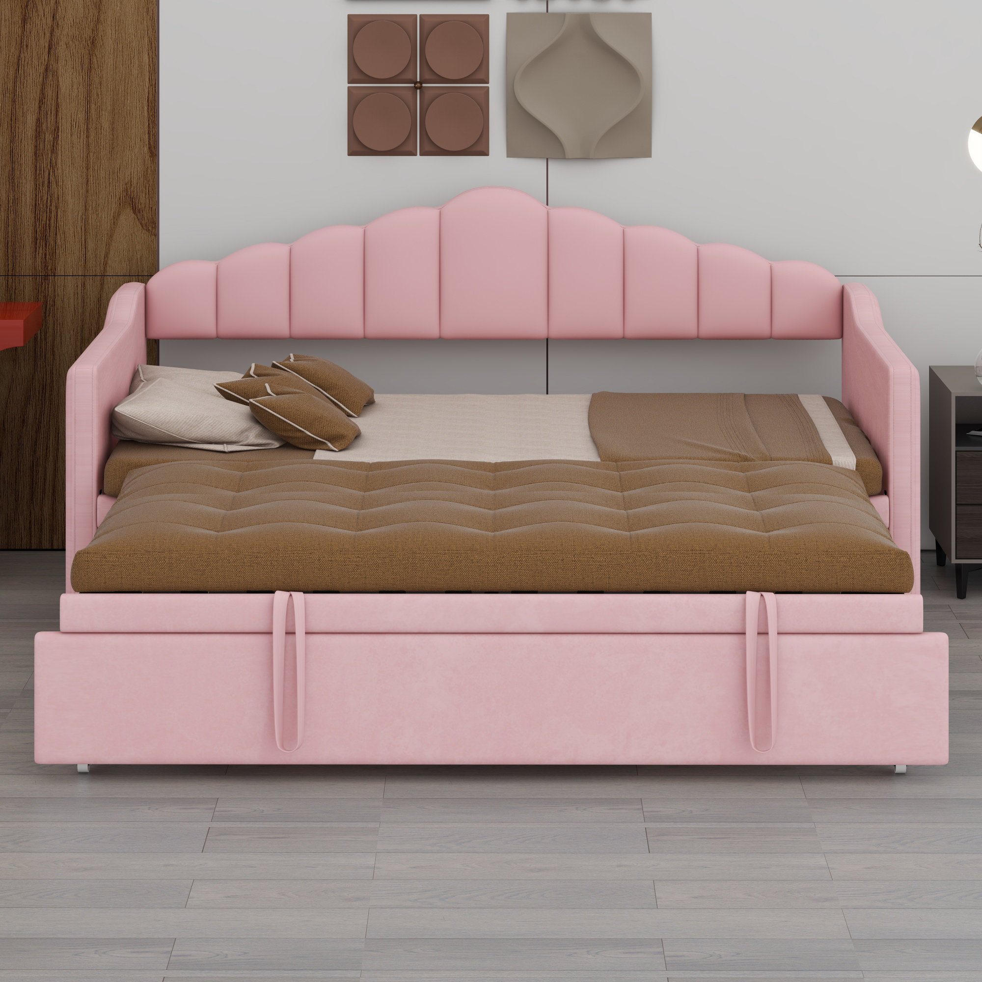 Latitude Run® Upholstered Daybed With Adjustable Height Pop Up Trundle ...