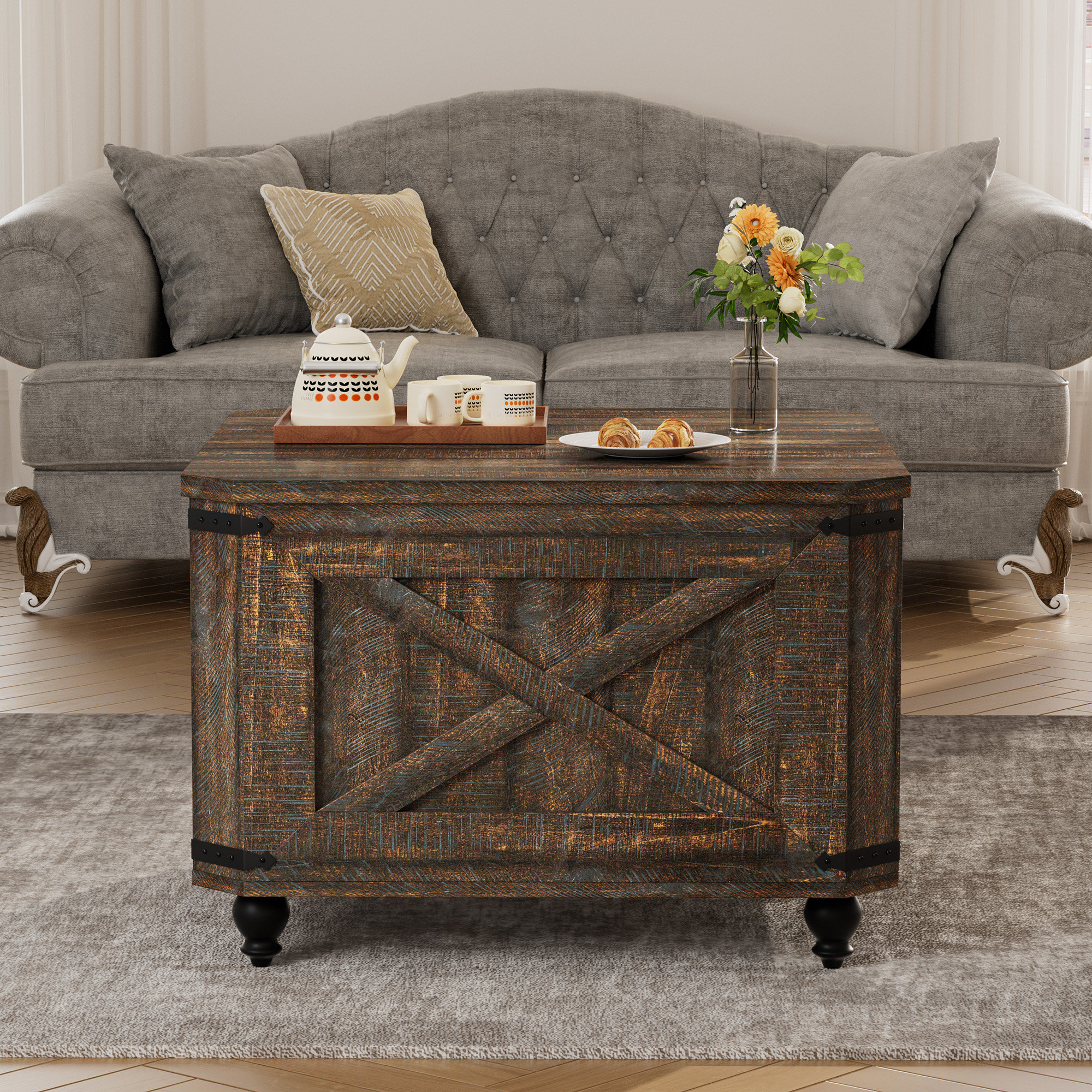 Ophelia & Co. Farmhouse Square Lift Top Coffee Table With Large Hidden ...