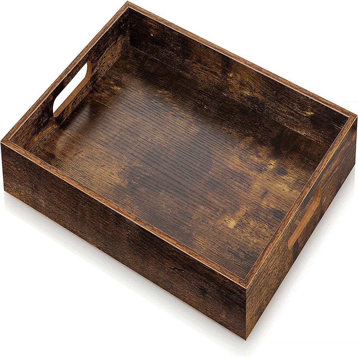 Millwood Pines Rustic Brown Rectangle Tray Decor With Cutout Handles ...