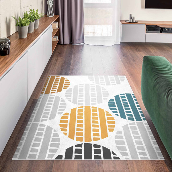 Ebern Designs Hateme Tire Tracks on Asphalt Yellow/Blue/Grey Rug ...