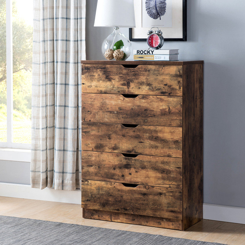 Hokku Designs Wood Tall Dresser with 5 Drawer for Bedroom, Storage ...