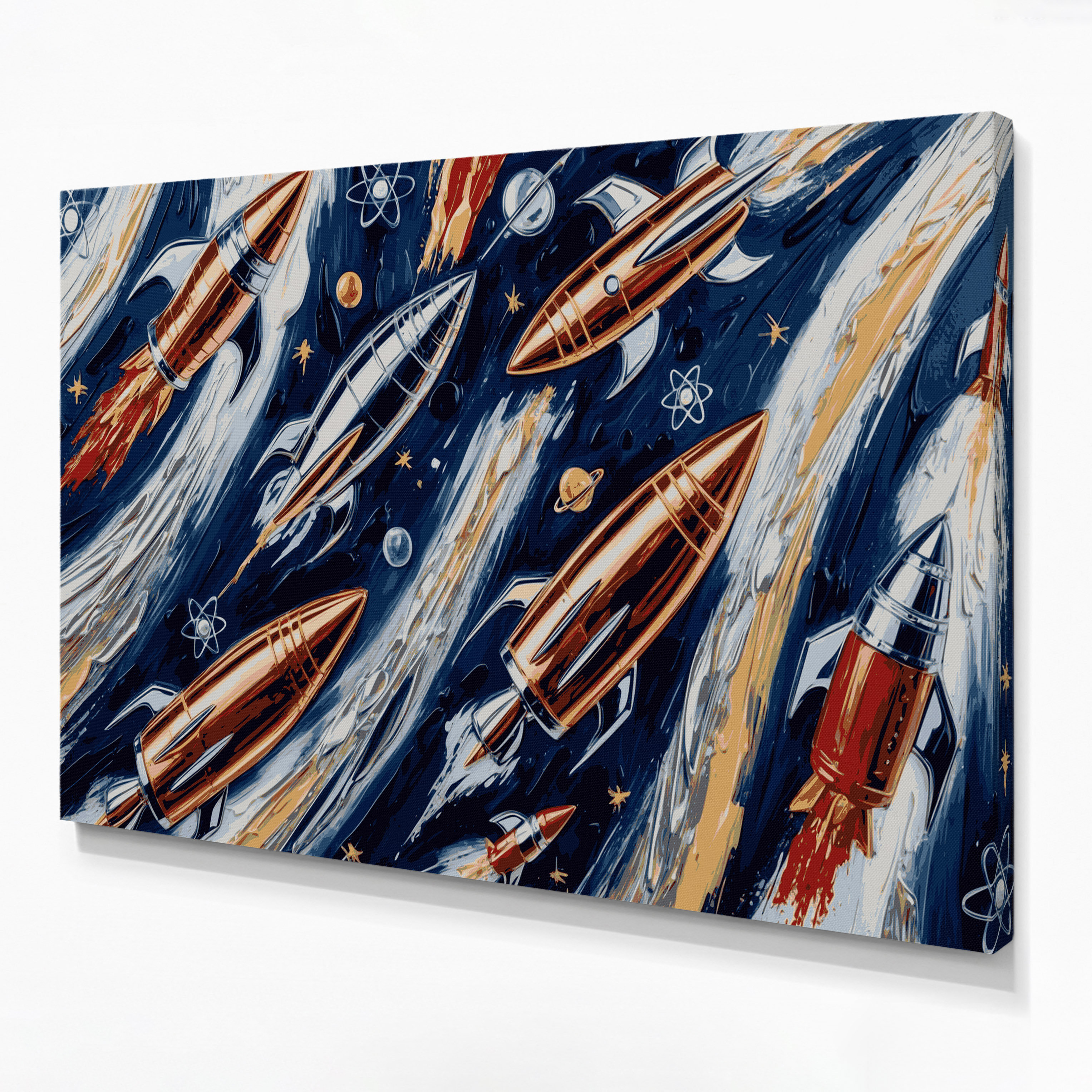 George Oliver Space Retro rocket designs Blue Canvas Wall Art | Wayfair