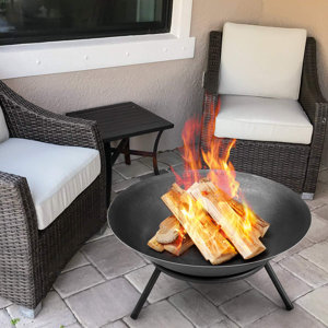 Ebern Designs Fire Pit Outdoor Wood Burning 22.6In Cast Iron Firebowl ...
