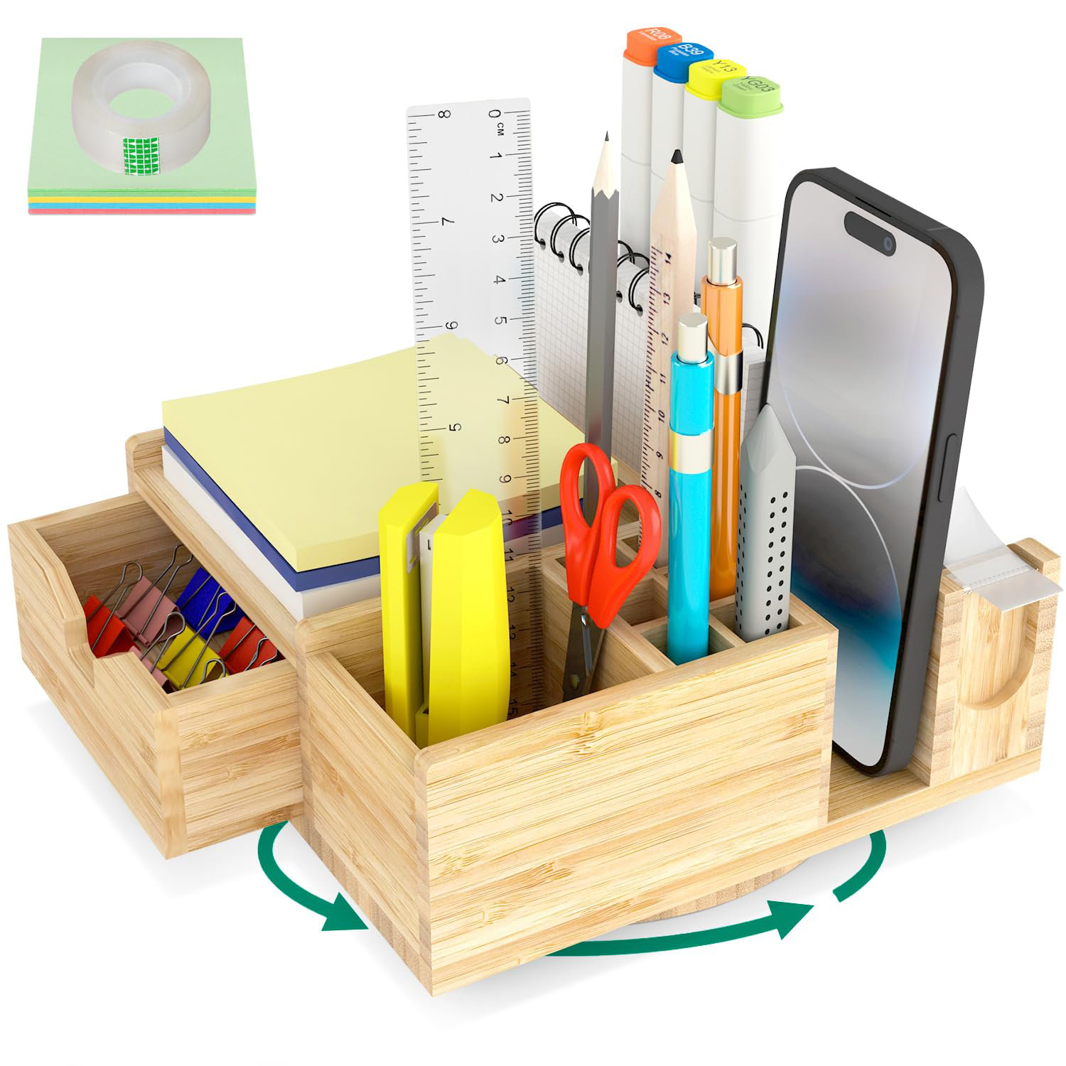 Hokku Designs Bamboo Desk Organizer With Drawer, Pen & Pencil Holder ...