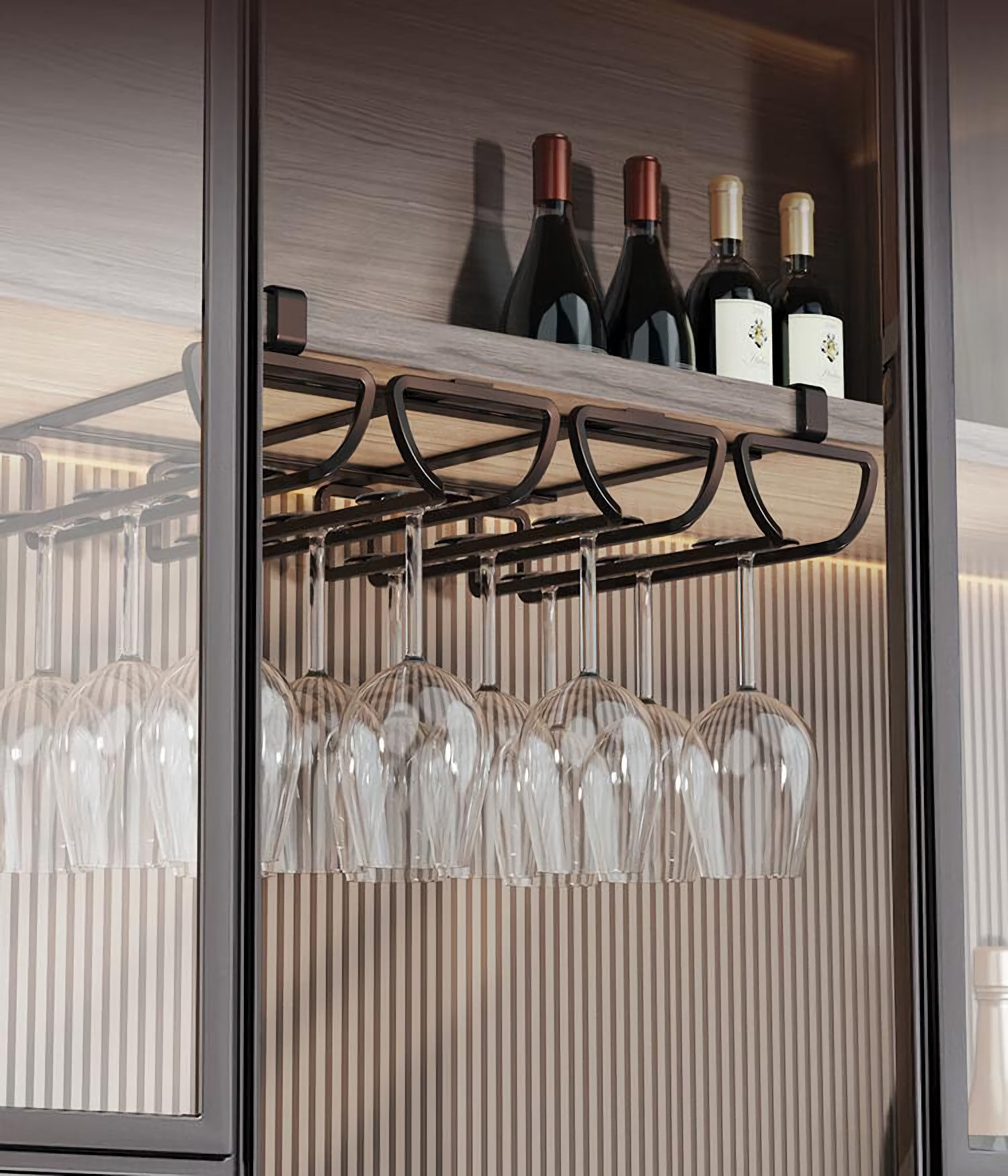 Mint Pantry® Four Row Hanging Wine Glass Rack – Under-Cabinet Inverted ...