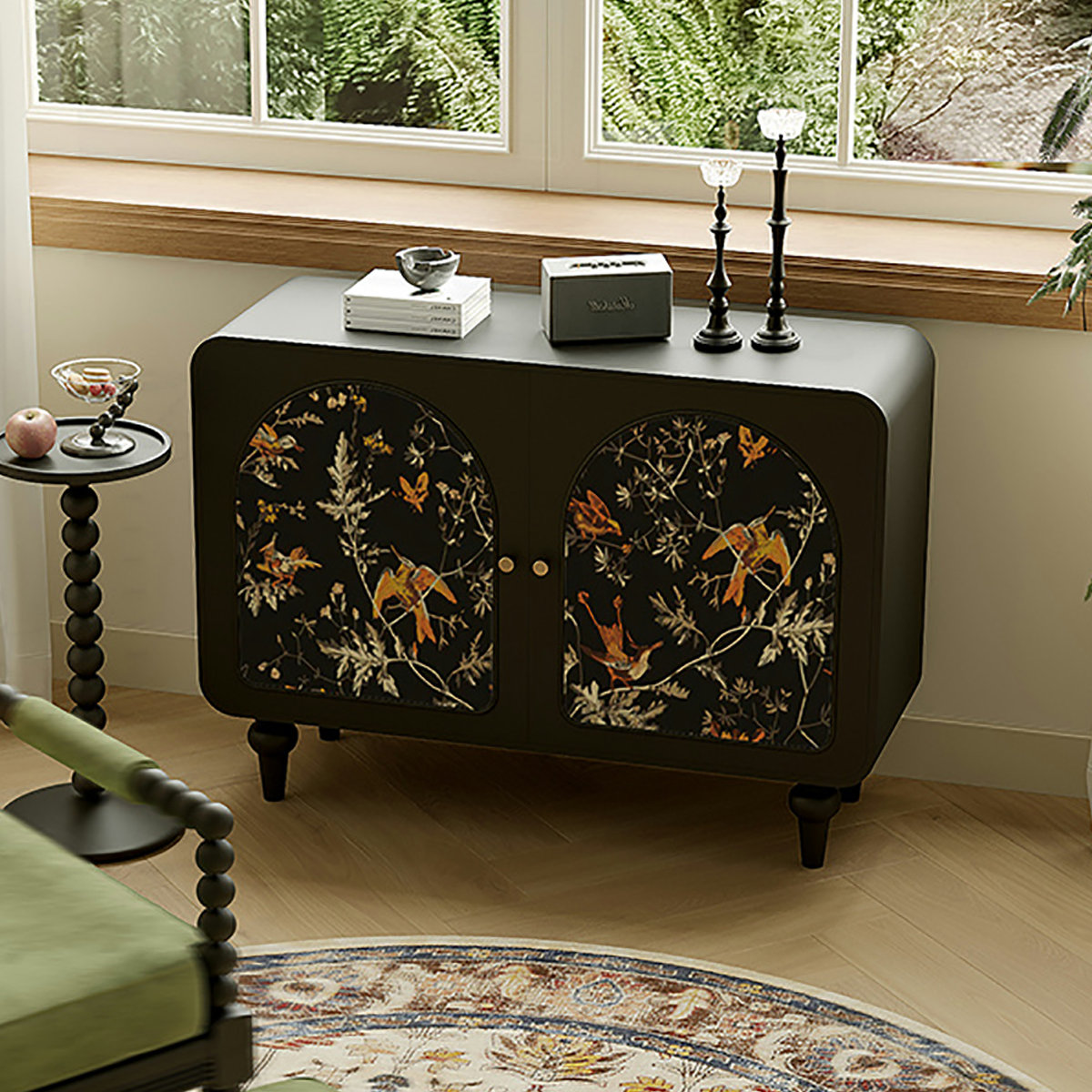 Ruthber Solutions Flower and bird pattern double door decor cabinet ...