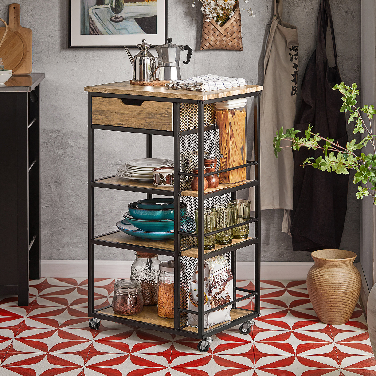 Borough Wharf Gidja 50cm Iron Kitchen Trolley with Locking Wheels ...
