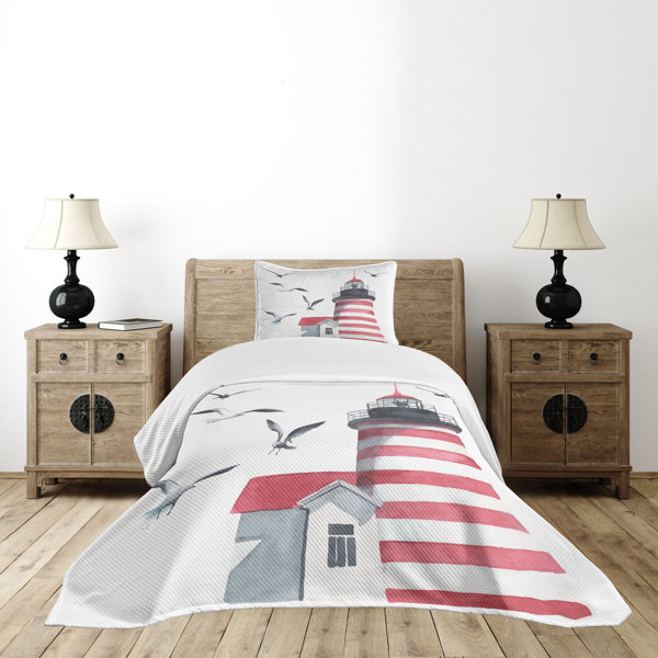 Ambesonne Lighthouse Bedspread Seagulls Beach Sea | Wayfair