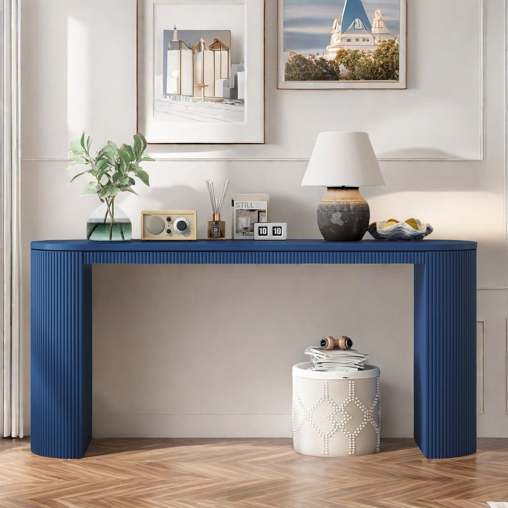 Brayden Studio Console Table With Unique Vertical Stripes And Curved ...