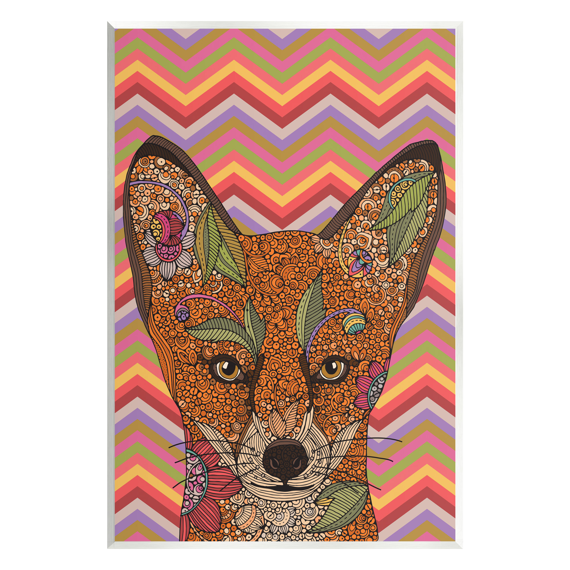 Stupell Industries Detailed Fox Retro Zig Zag Pattern Mandala Fractals ...