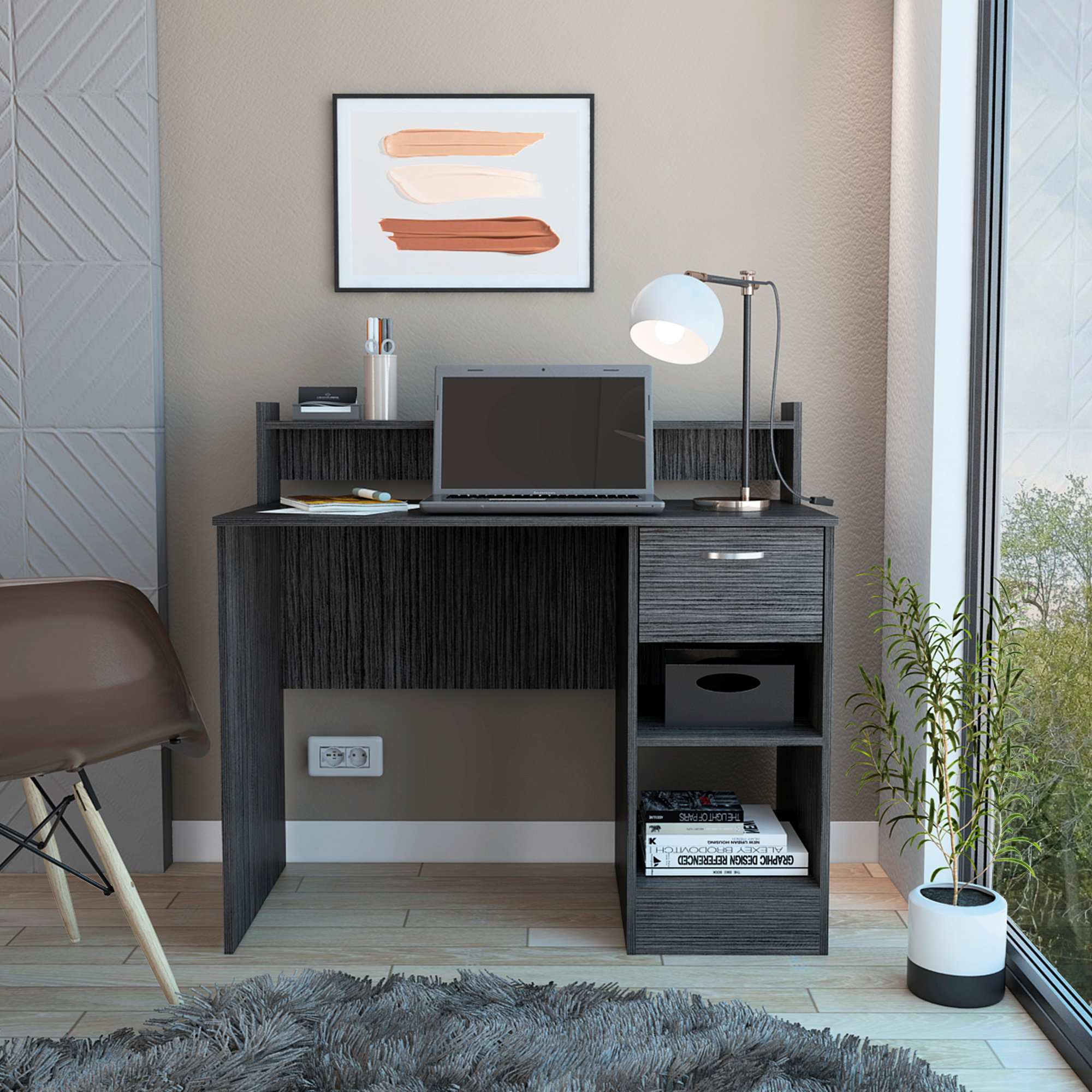 Latitude Run® Writing Computer Desk , Multiple Shelves, One Drawer ...