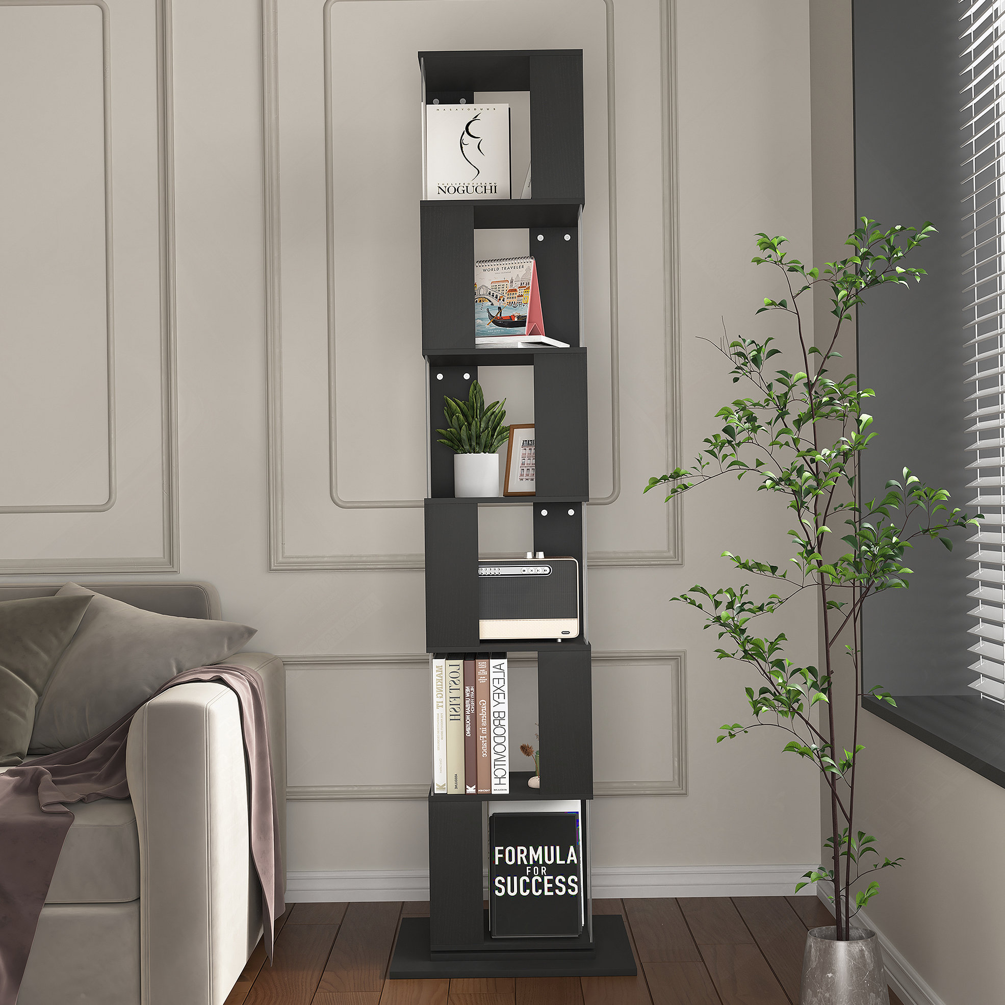 Wrought Studio 6-Tier Rotating Bookshelf, Floor Rack With Acrylic Plate ...