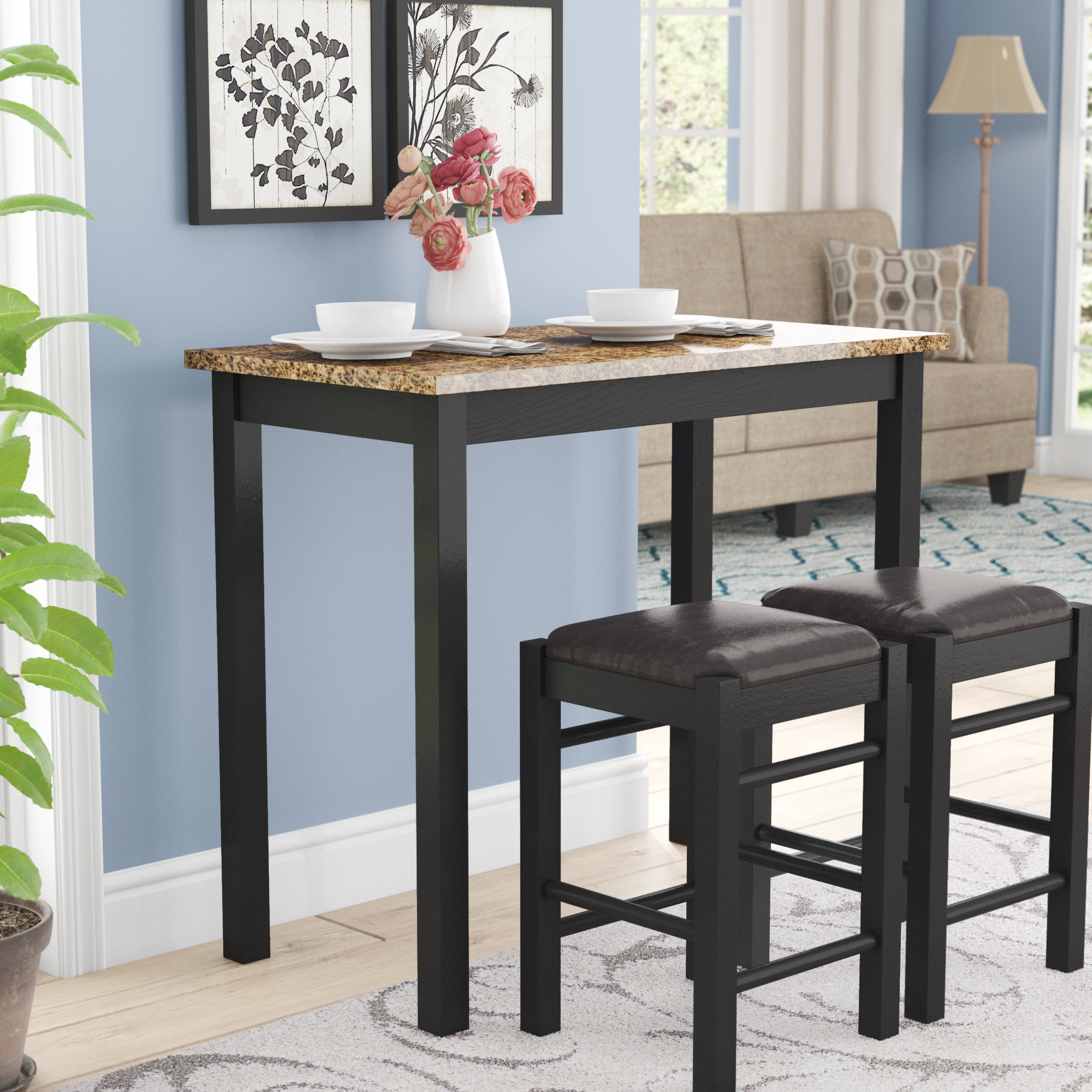 Winston Porter Moorehead 3 Piece Counter Height Dining Set & Reviews ...