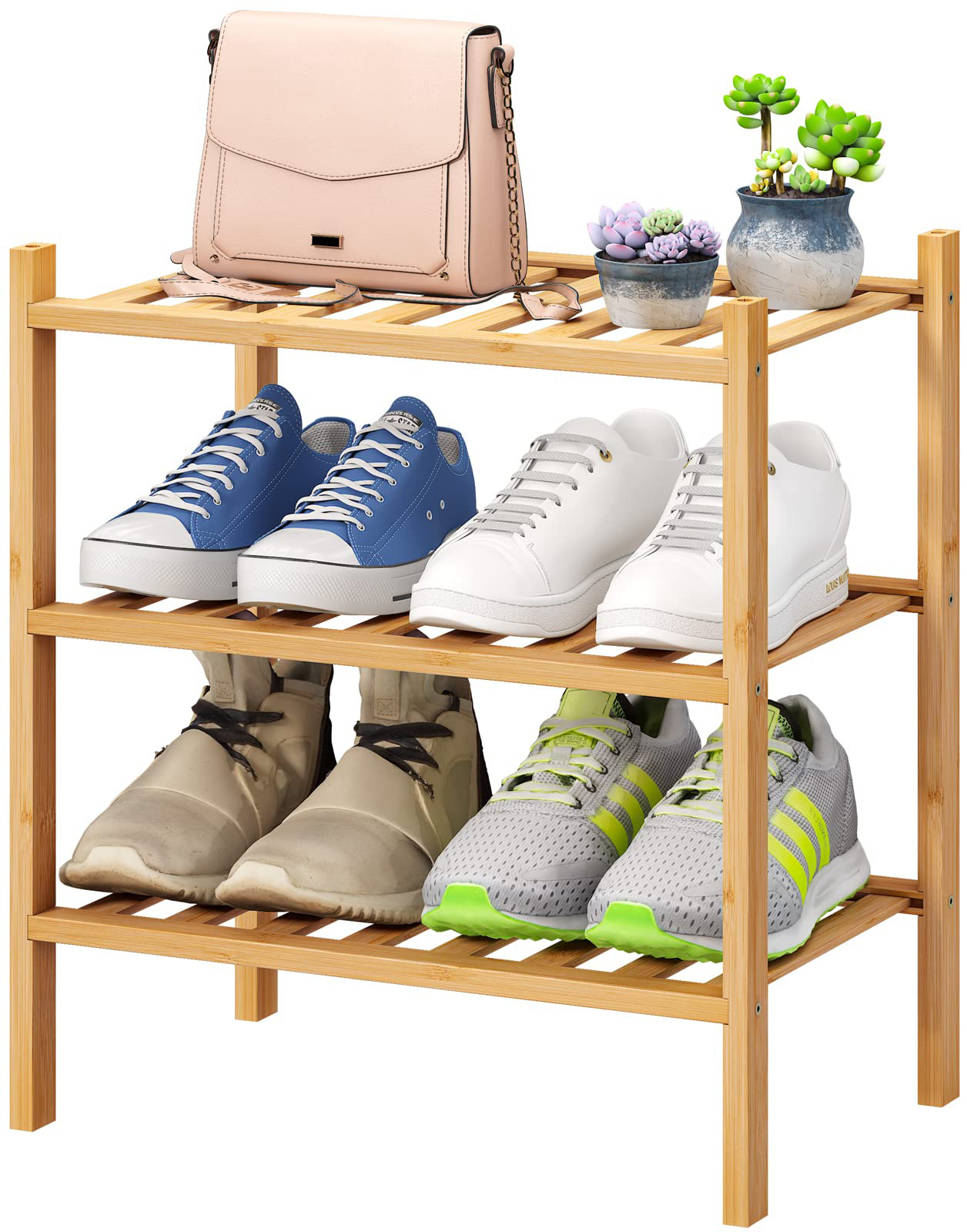 Rebrilliant Small Shoe Rack, 3-Tier Shoe Rack for Entryway, Bamboo Wood ...