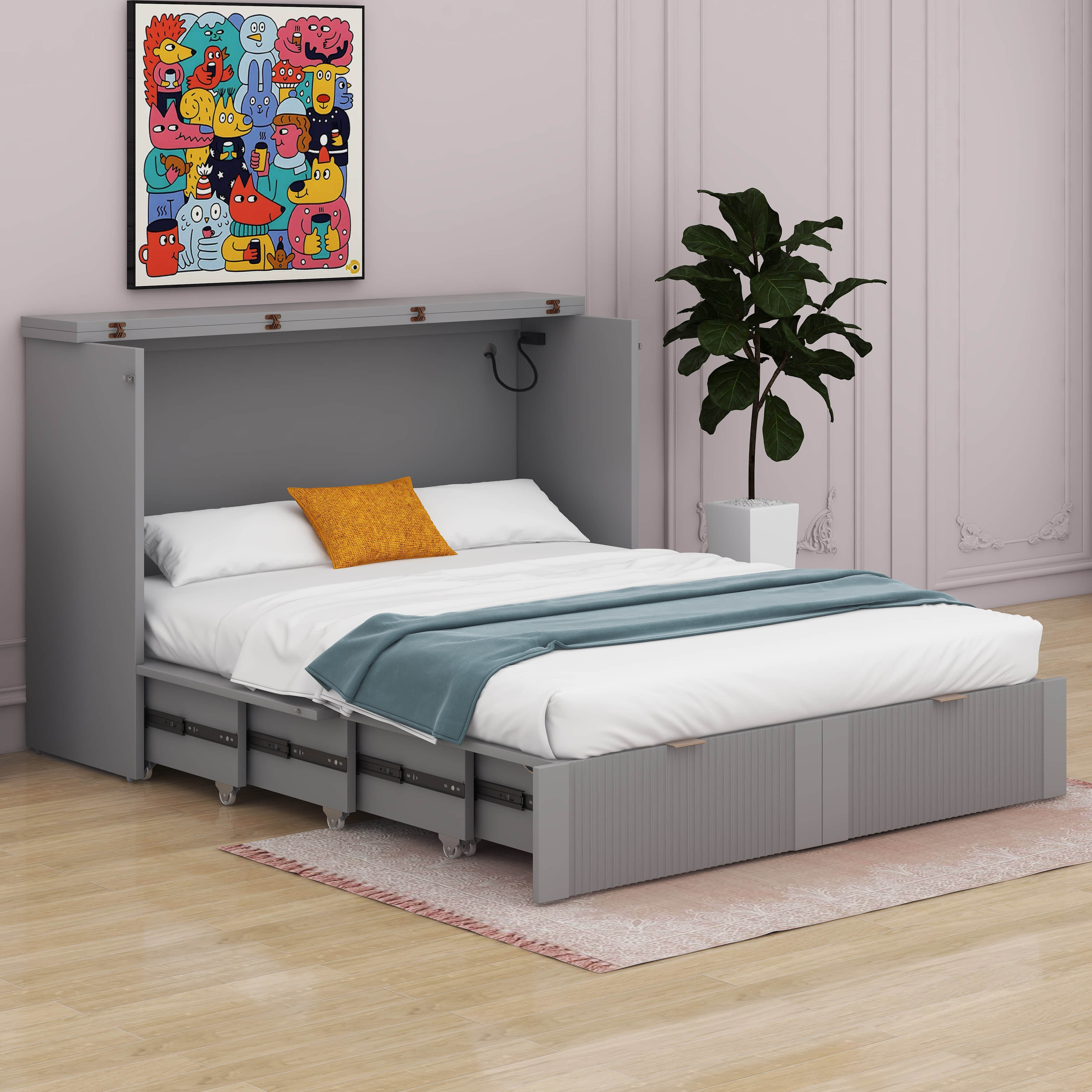 Latitude Run® Archuleta Queen Size Murphy Bed Wall Bed with drawer and ...