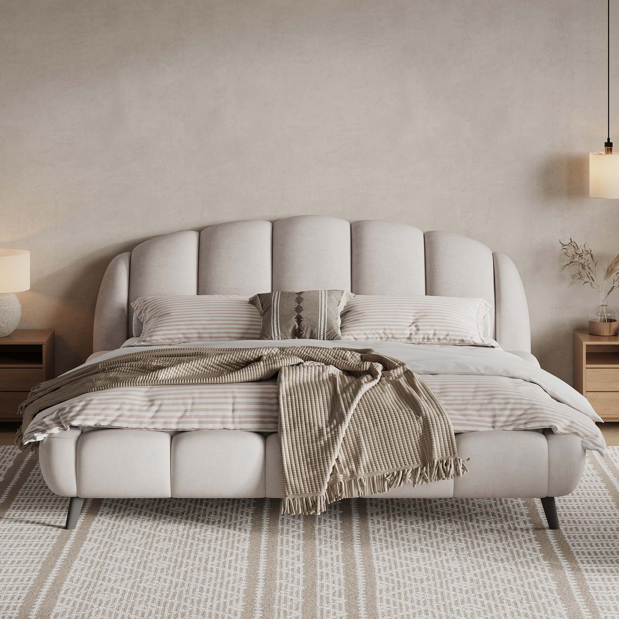 Latitude Run® Upholstered Platform Bed Chenille Thick Headboard and ...