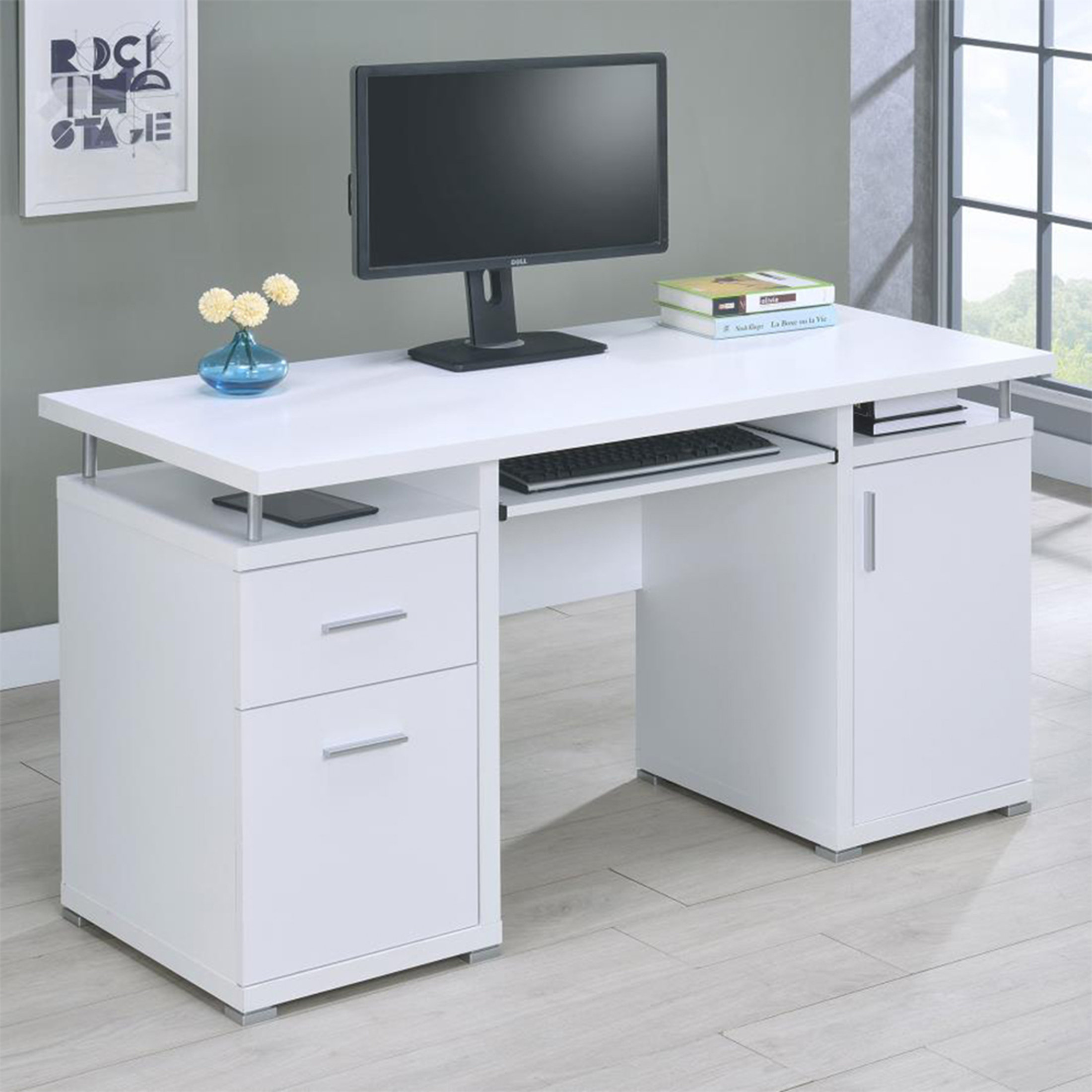 Latitude Run® Rich Computer Desk with 2 Drawers & Convenient Cabinet ...