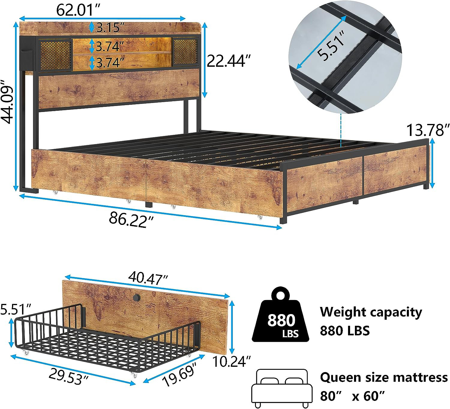 17 Stories Quinterious Metal Storage Bed & Reviews | Wayfair