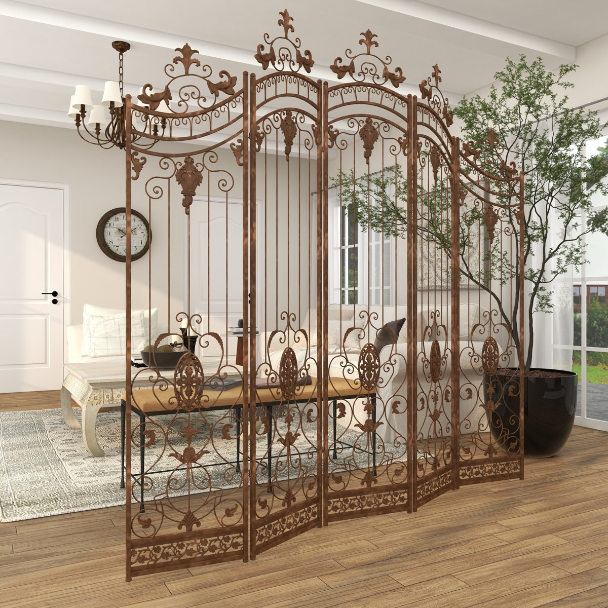 Astoria Grand Metal Hinged Foldable Arched Partition 5 Panel Partition ...