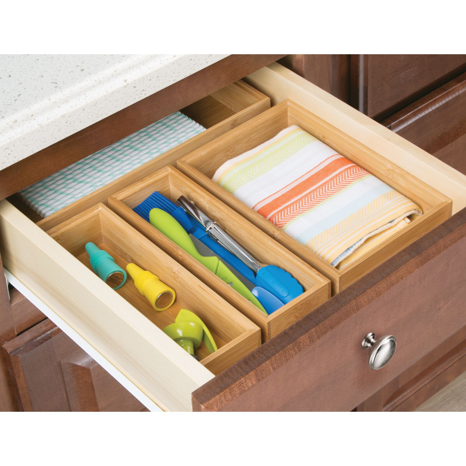 mDesign Rebrilliant Bamboo Stackable Kitchen Drawer Organizer Tray, 6 ...