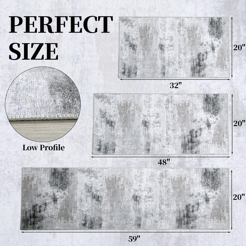 17 Stories Modern Abstract Kitchen Rugs Set of 3 | Wayfair