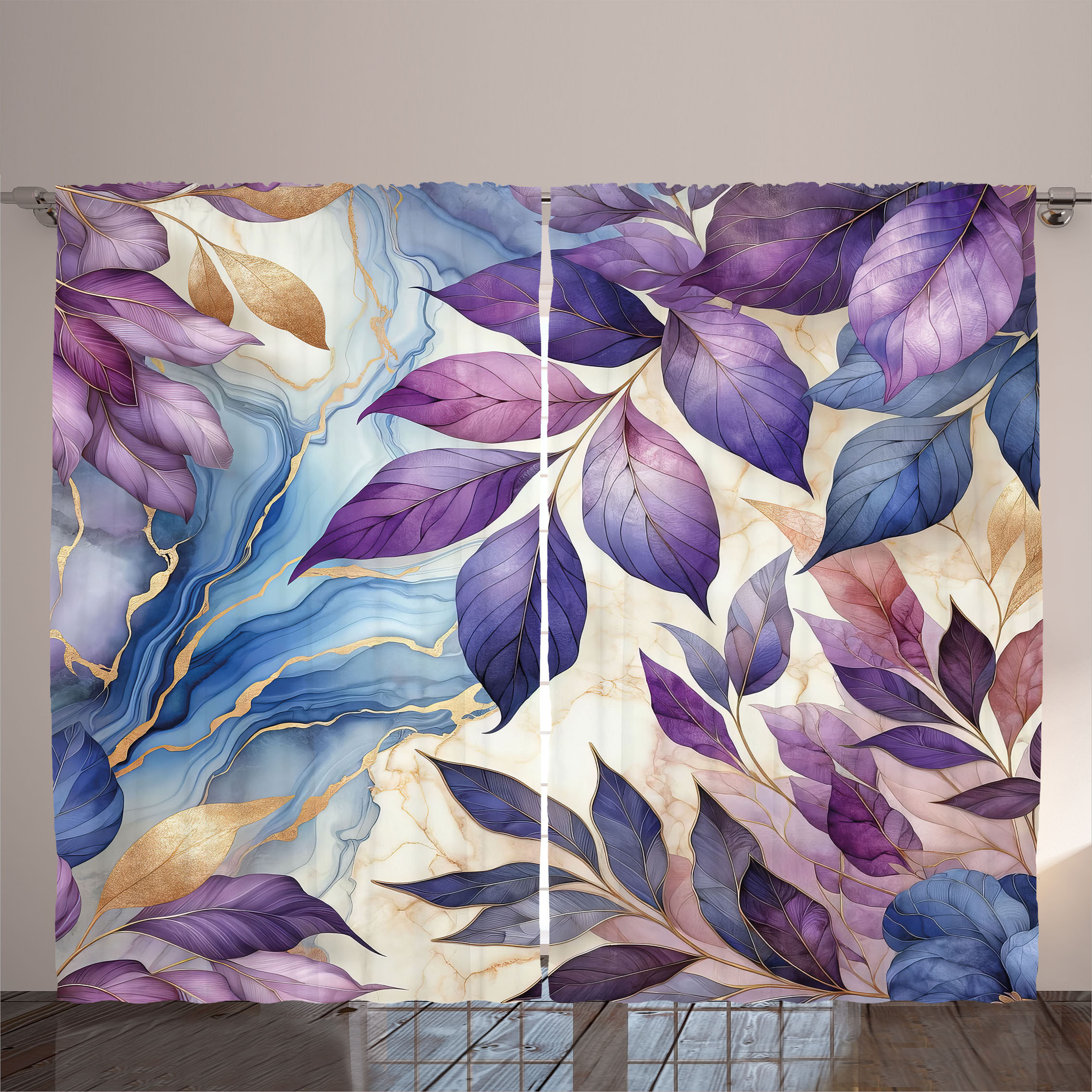 Ambesonne Curtains 2 Panel Set, Falling Down Romantic Leaves Quartz ...